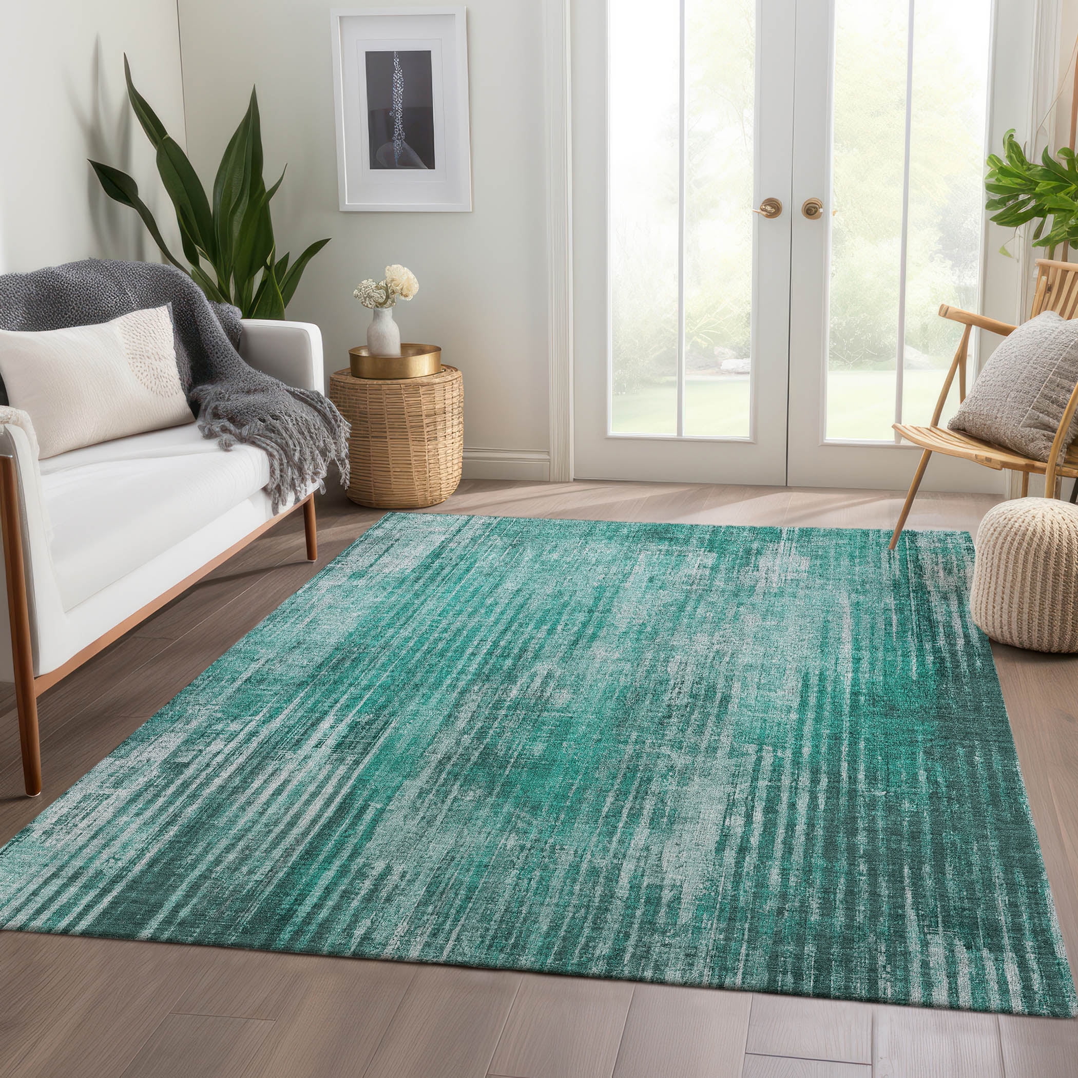Addison Rugs Chantille Indoor/Outdoor Transitional Stripes Teal ...