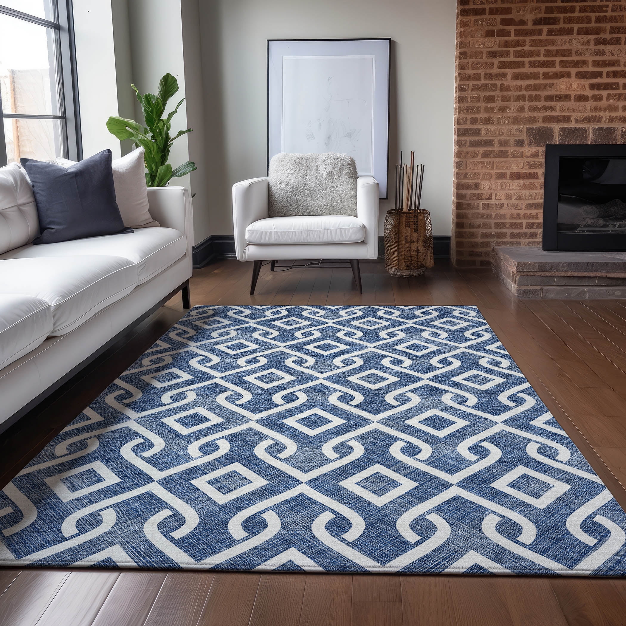 Addison Rugs Chantille Indoor/Outdoor Transitional Geometric Navy ...