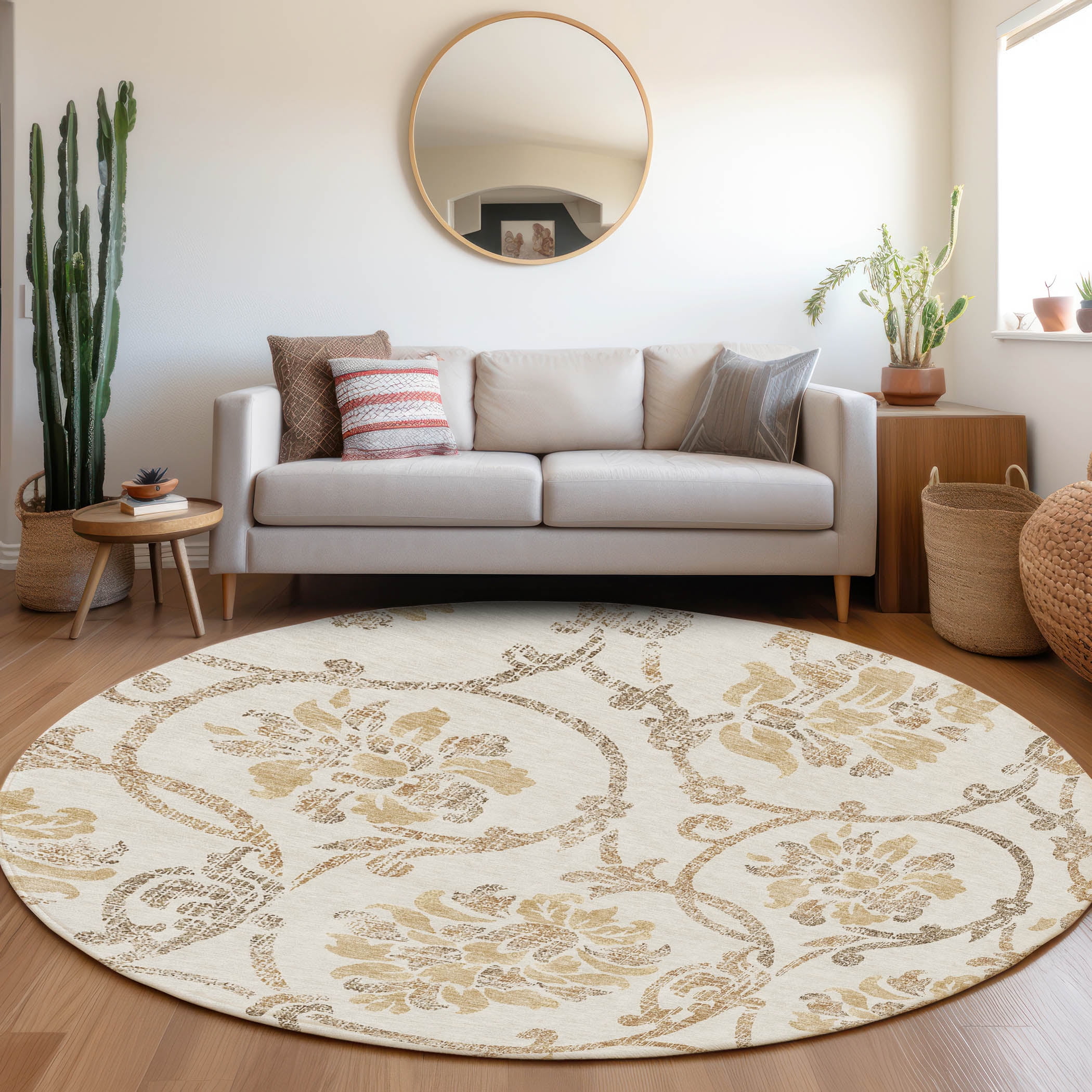Addison Rugs Chantille Indoor/Outdoor Traditional Floral Ivory Washable ...
