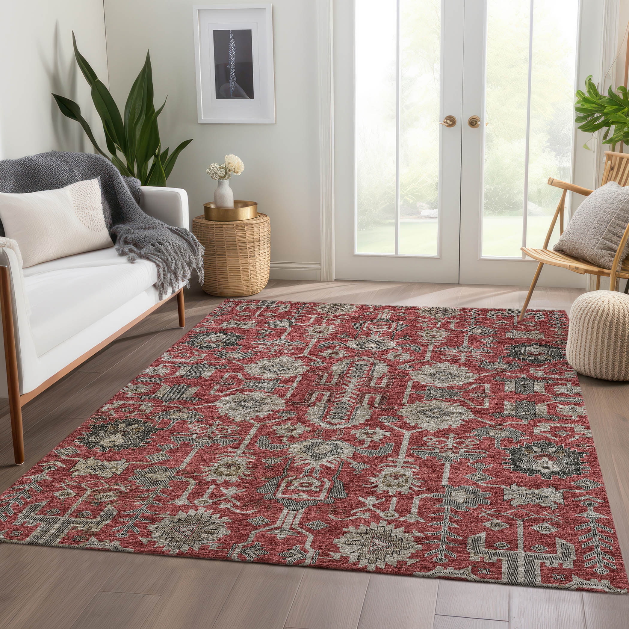 Addison Rugs Chantille Indoor/Outdoor Traditional Oriental Red Washable ...