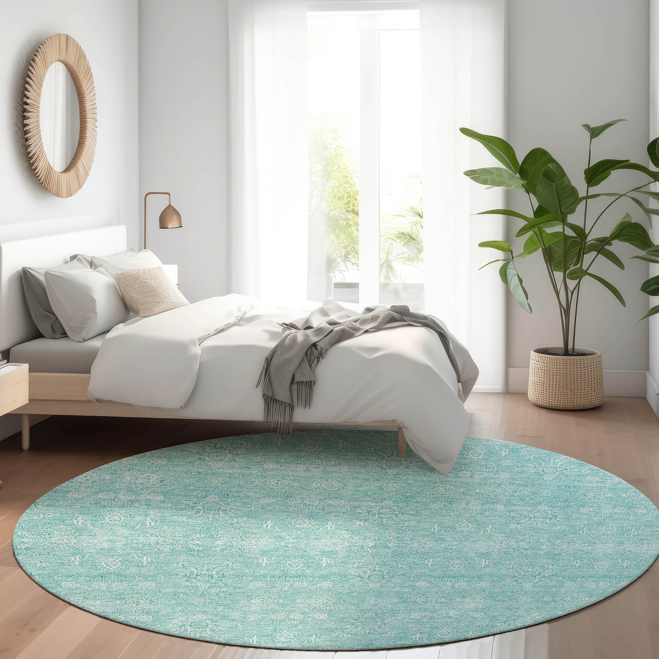 Addison Rugs Chantille Indoor/Outdoor Transitional Floral Aqua Washable ...