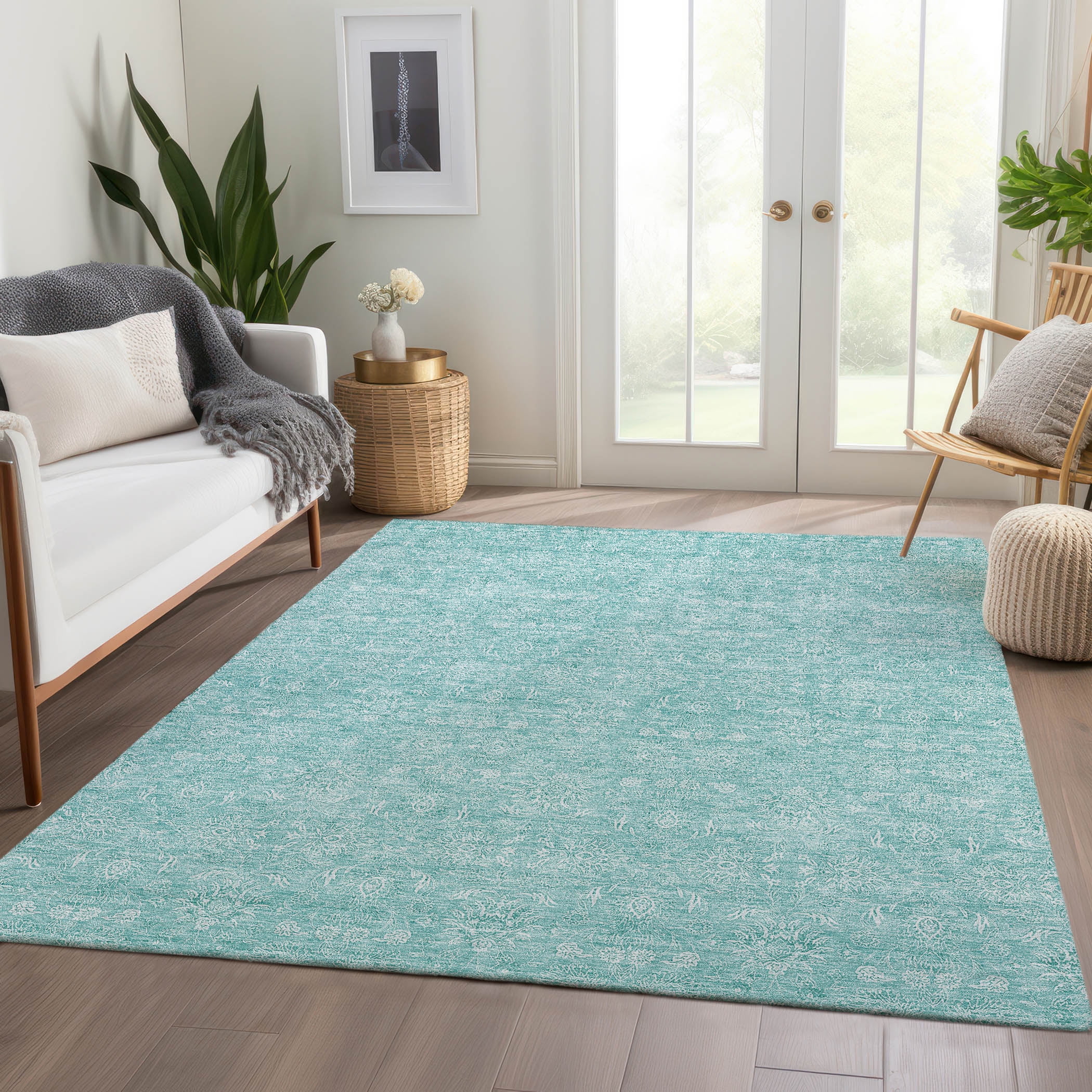 Addison Rugs Chantille Indoor/Outdoor Transitional Floral Aqua Washable ...