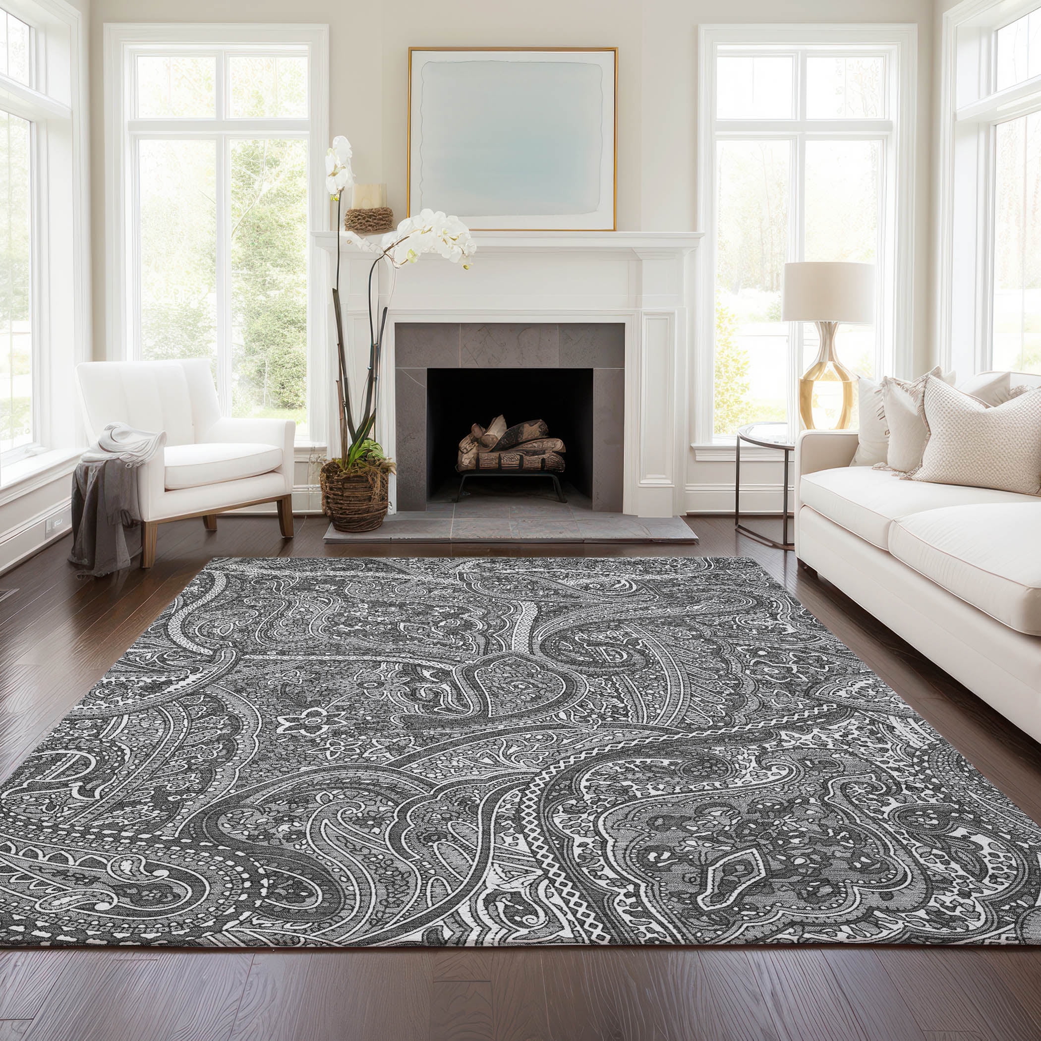 Addison Rugs Chantille Indoor/Outdoor Traditional Paisley Gray Washable ...