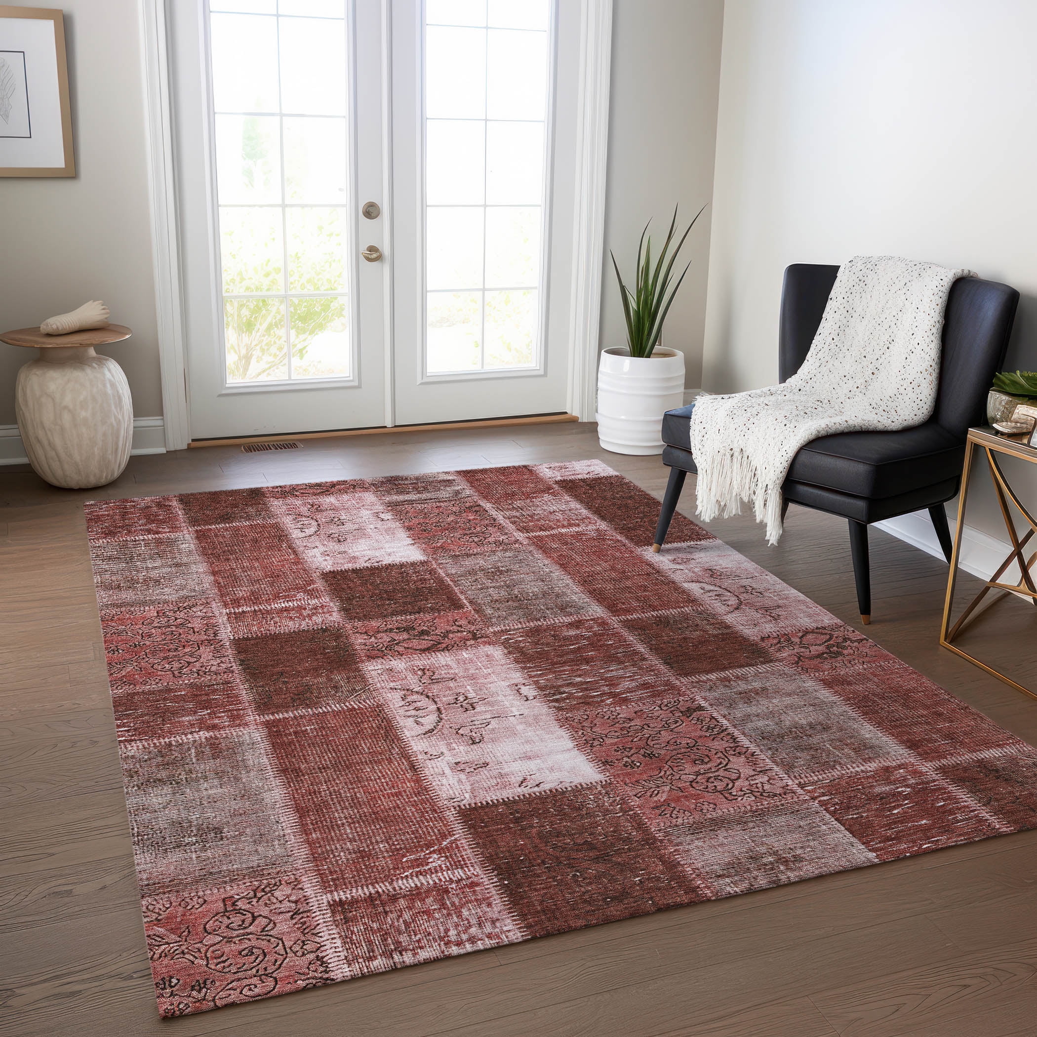 Addison Rugs Chantille Indoor/Outdoor Traditional Patchwork Burgundy ...