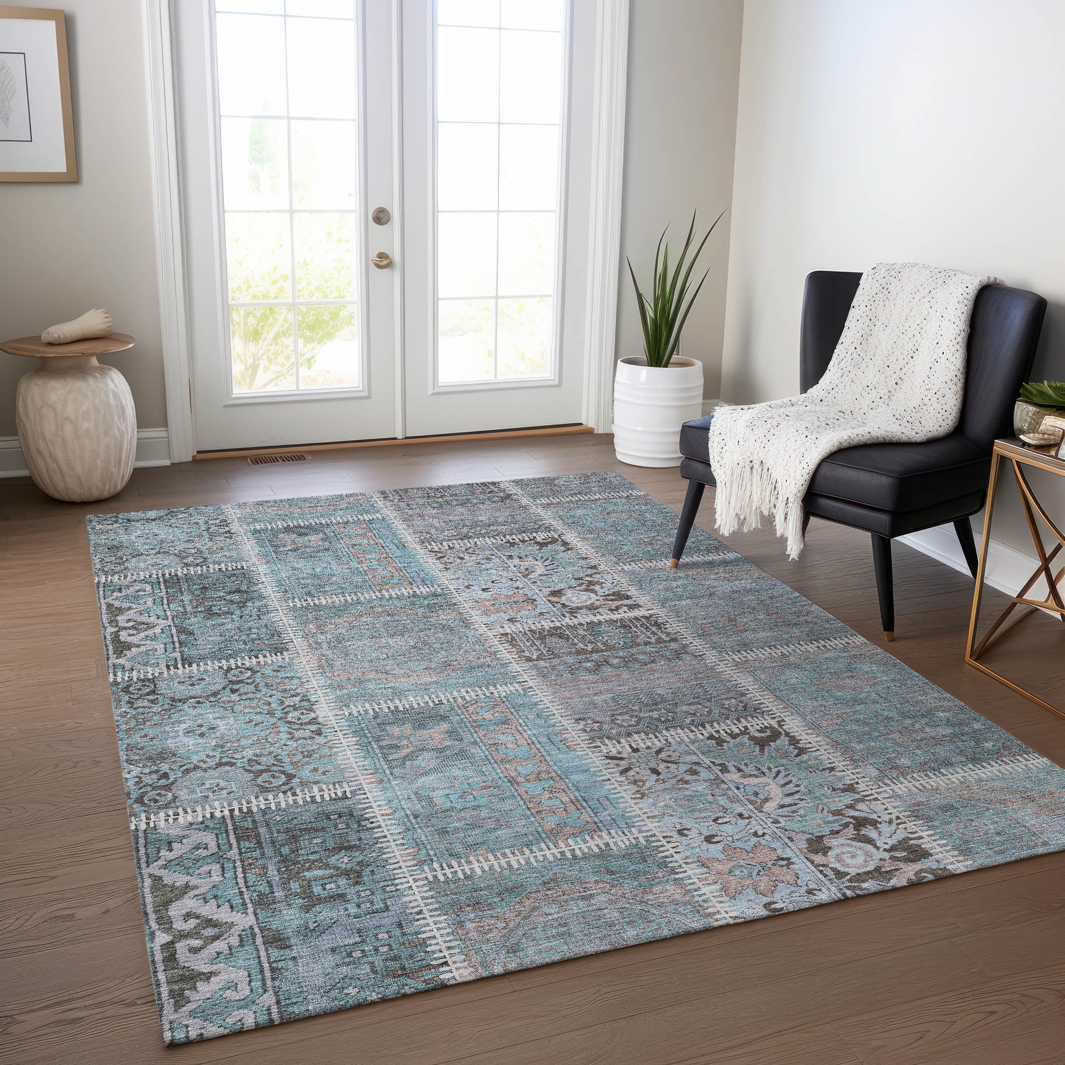 Addison Rugs Chantille Indoor/Outdoor Transitional Patchwork Teal ...