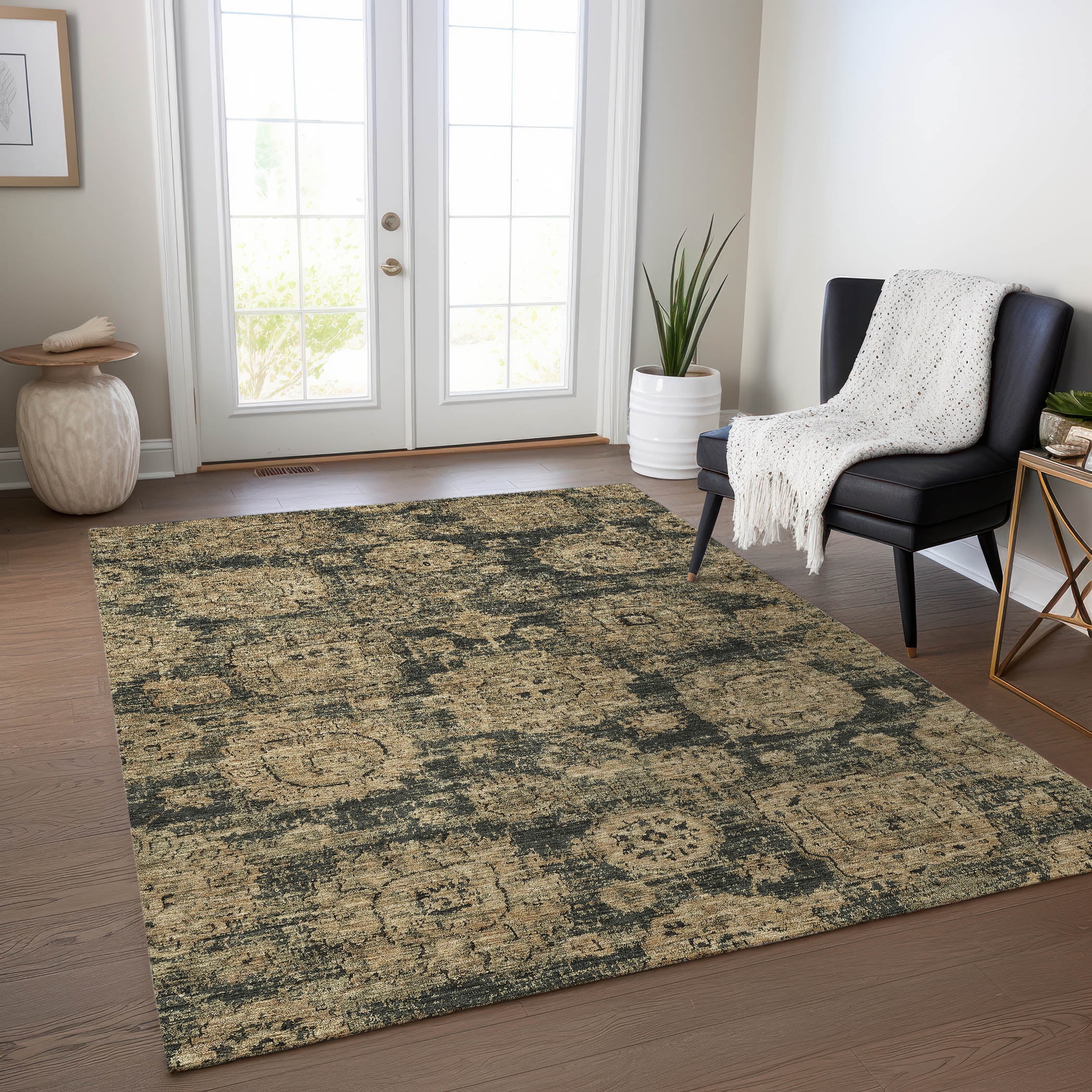 Addison Rugs Chantille Indoor/Outdoor Transitional Floral Charcoal ...