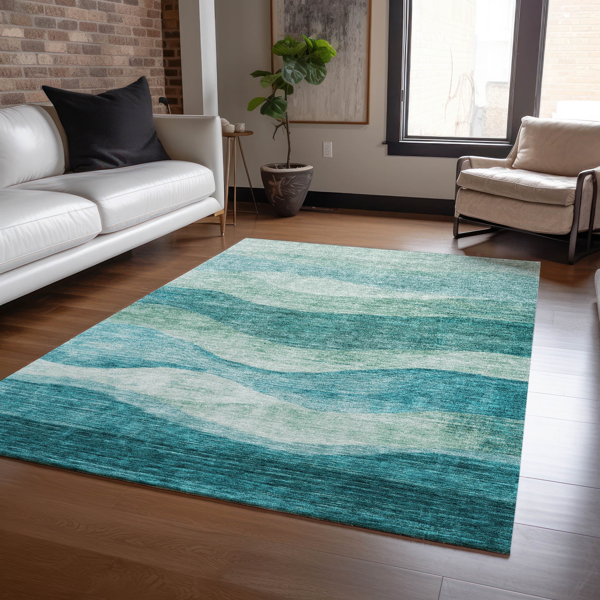 Addison Rugs Chantille Indoor/Outdoor Transitional Swirls Teal Washable ...