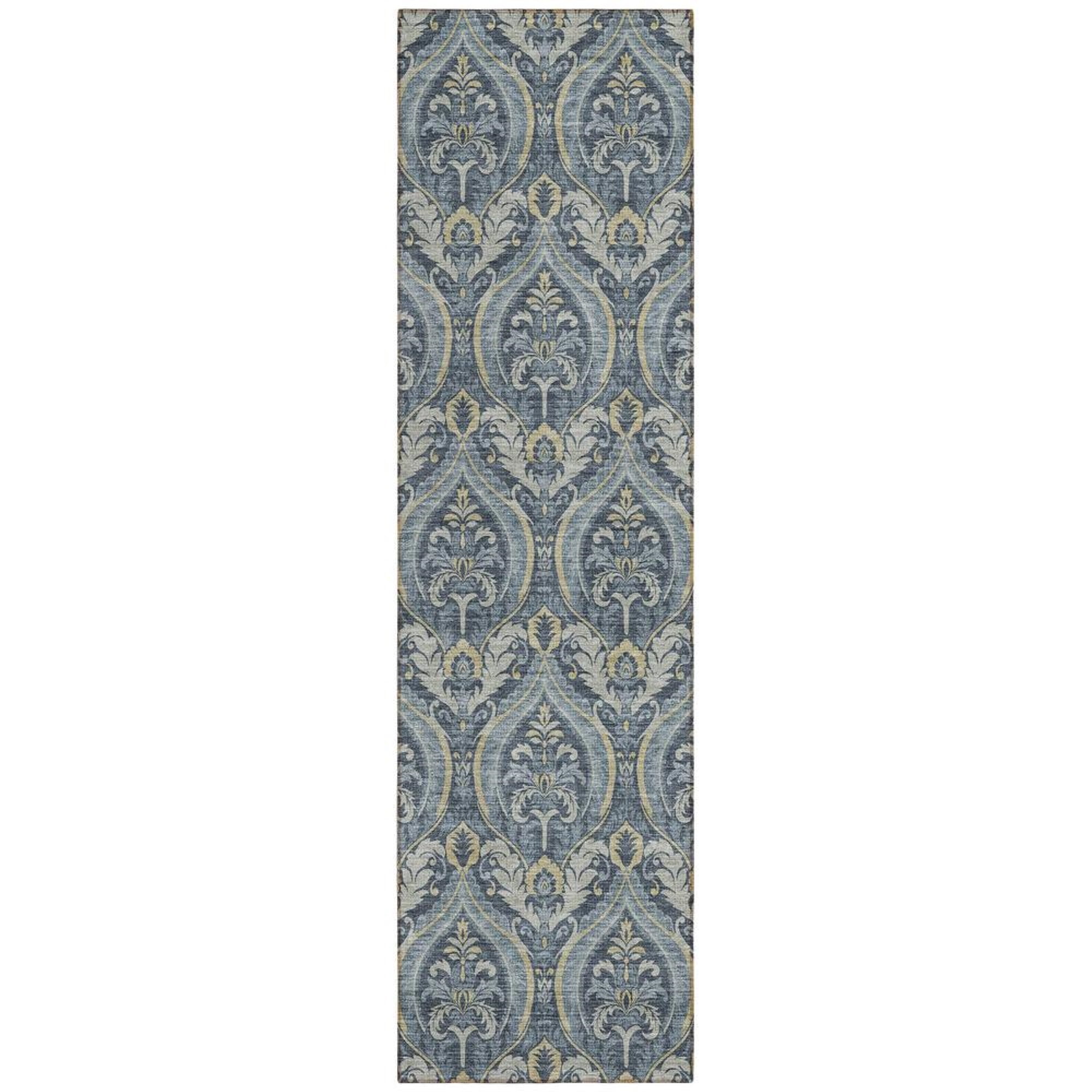 Addison Rugs Machine Washable Indoor/ Outdoor Damask Chantille Rug Blue ...
