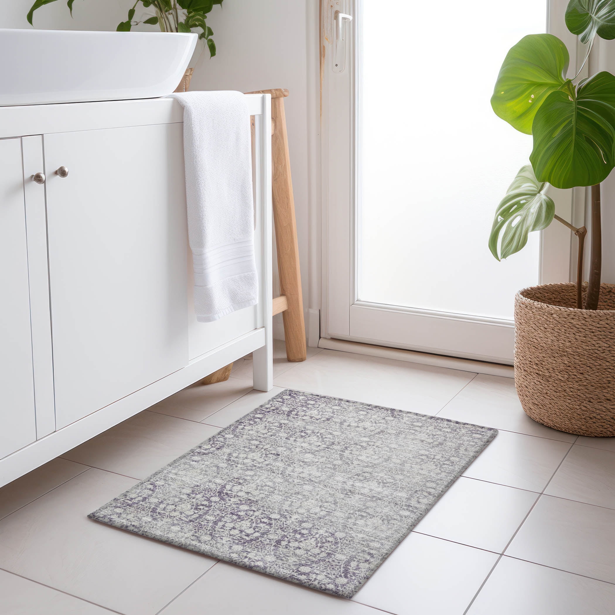 Addison Rugs Chantille Indoor/Outdoor Transitional Damask Plum Washable ...