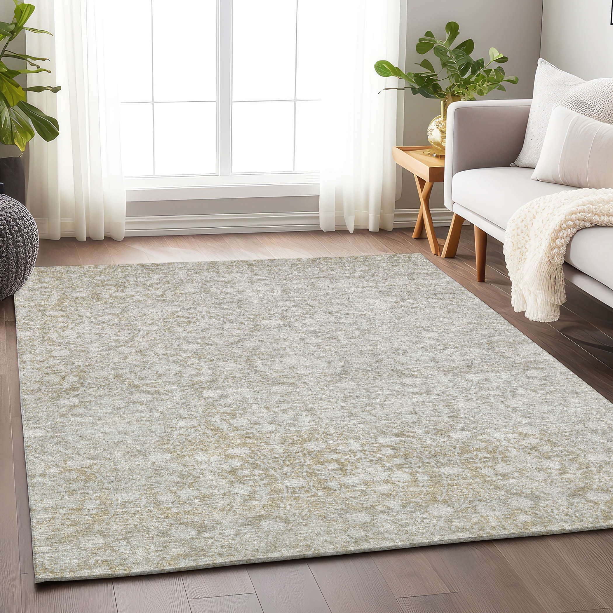 Addison Rugs Chantille Indoor/Outdoor Transitional Damask Tan Washable ...