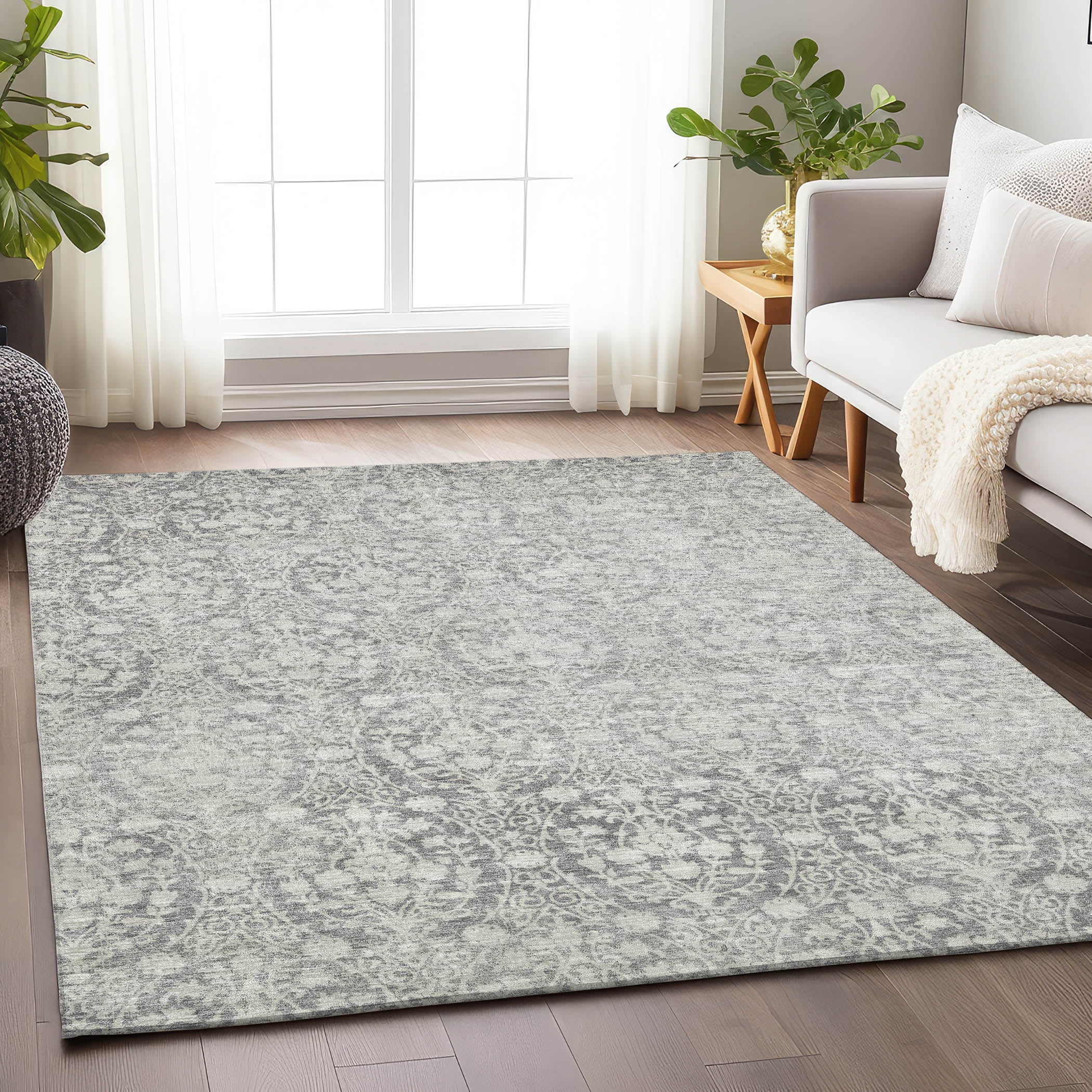 Addison Rugs Chantille Indoor/Outdoor Transitional Damask Gray Washable ...