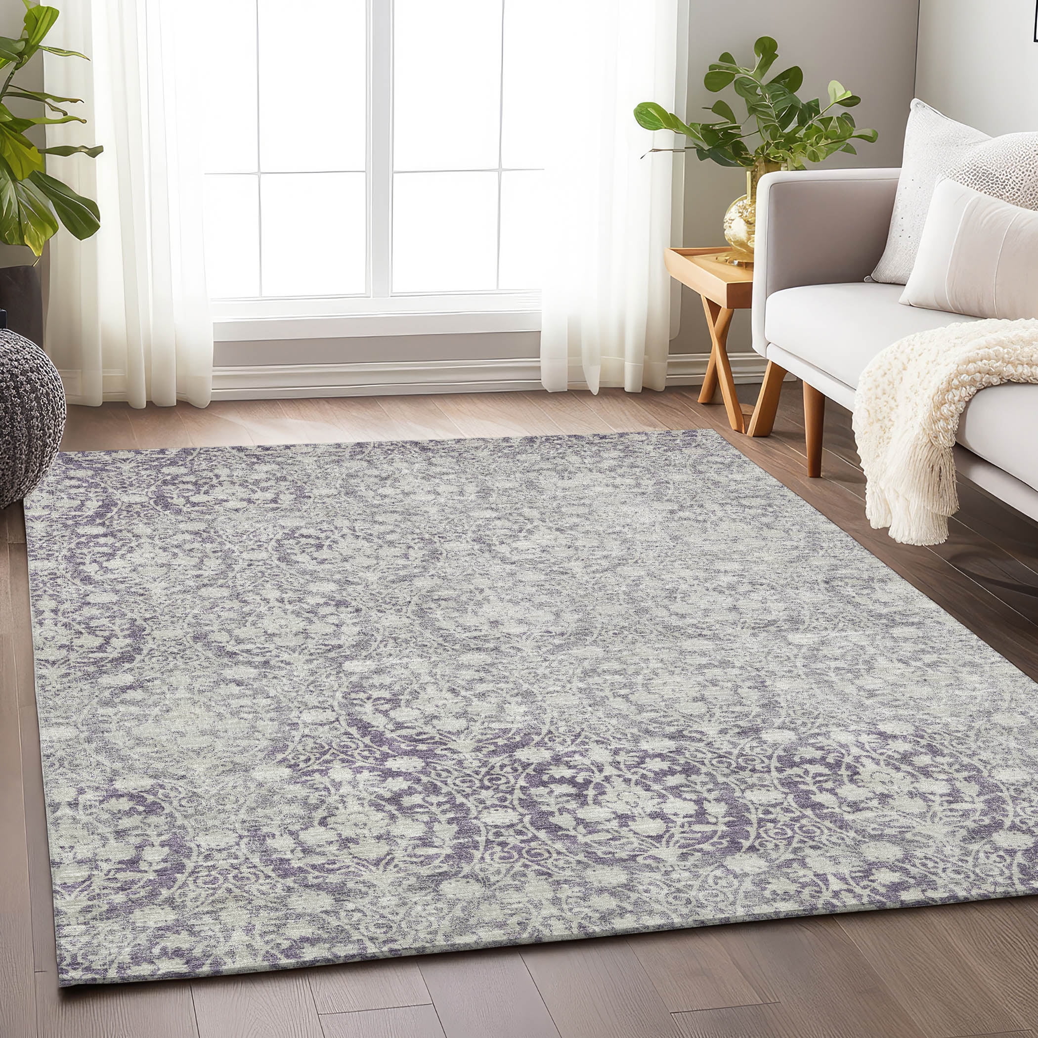 Addison Rugs Chantille Indoor/Outdoor Transitional Damask Plum Washable ...