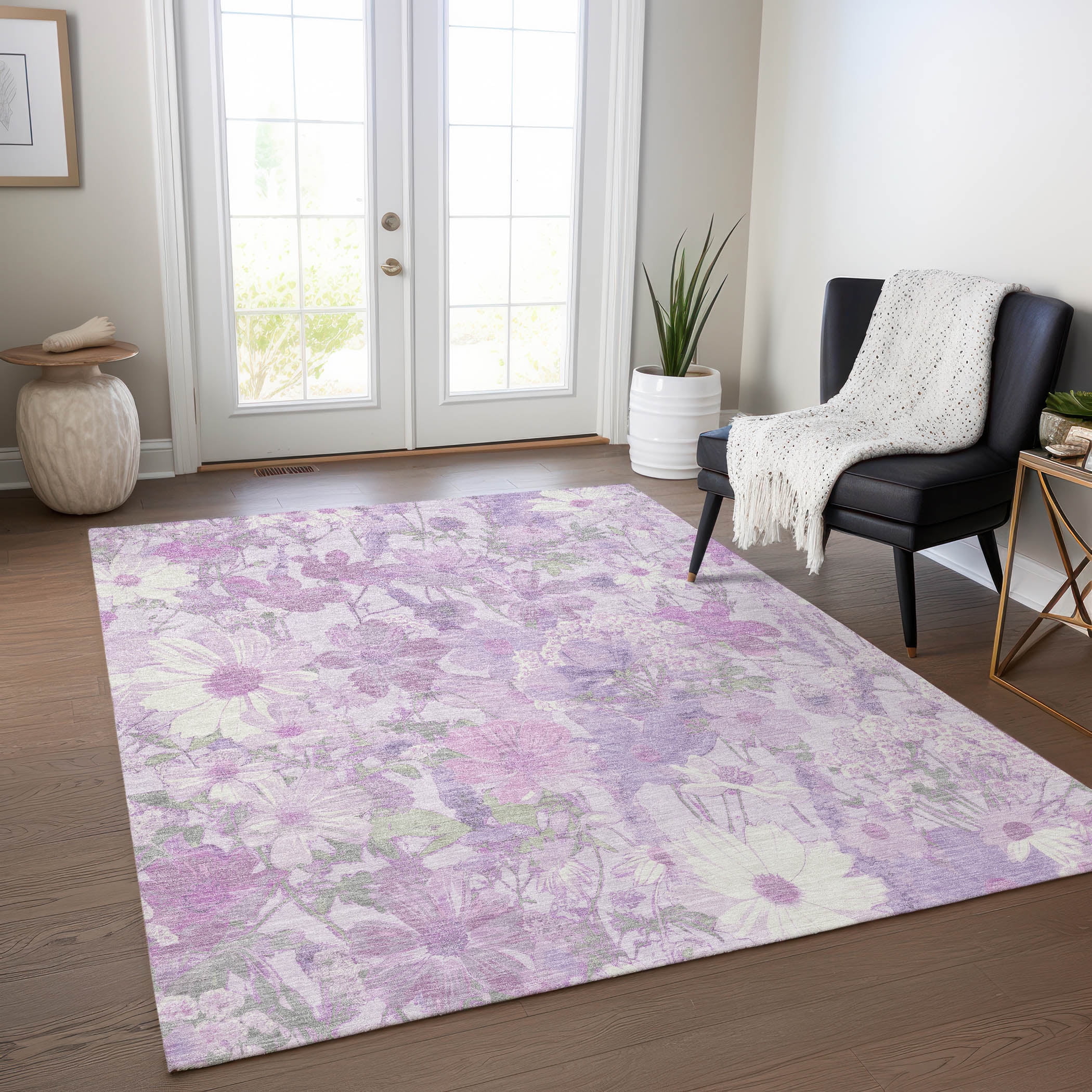 Addison Rugs Chantille Indoor/Outdoor Transitional Floral Lavender ...