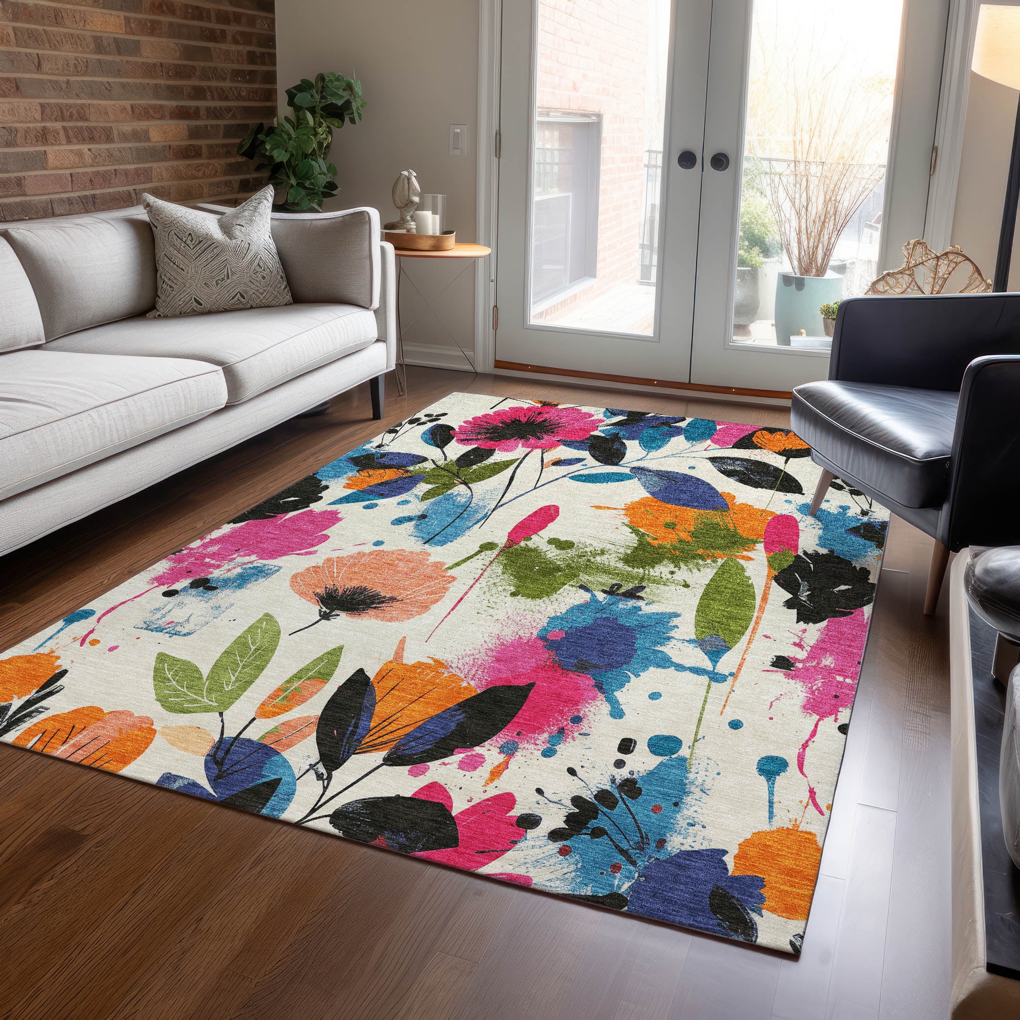 Addison Rugs Chantille Indoor/Outdoor Transitional Floral Ivory ...