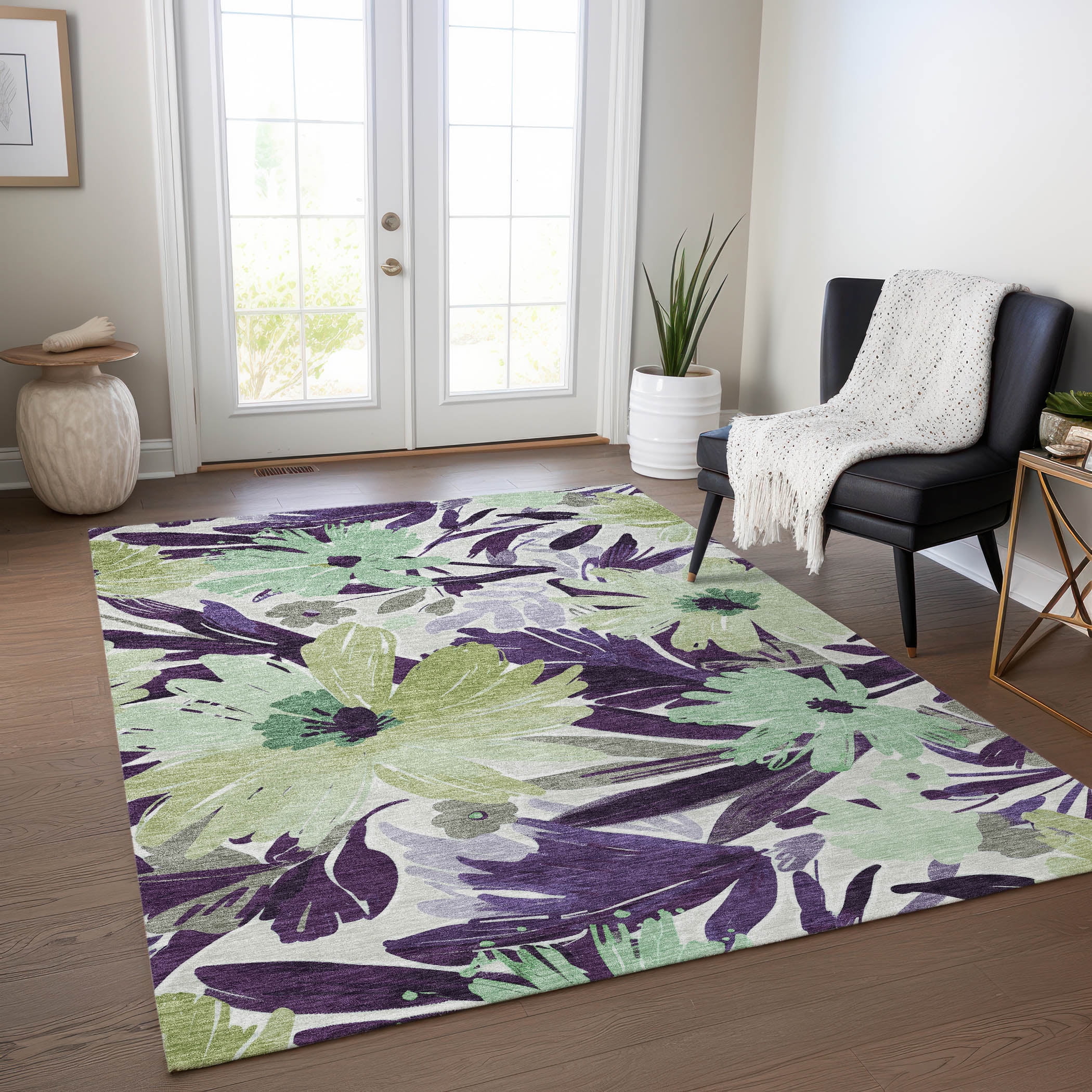 Addison Rugs Chantille Indoor/Outdoor Transitional Floral Purple ...
