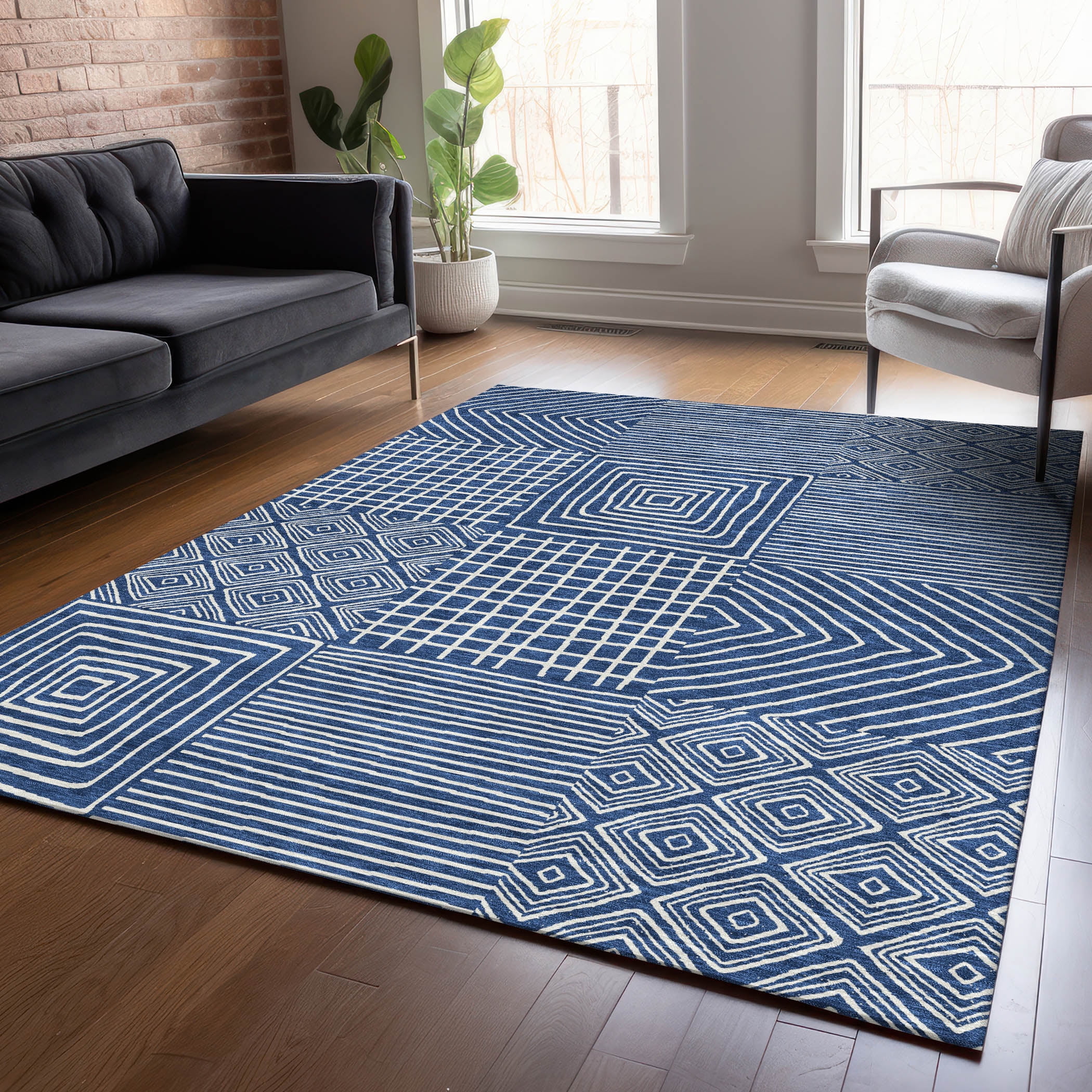 Addison Rugs Chantille Indoor/Outdoor Transitional Geometric Navy ...