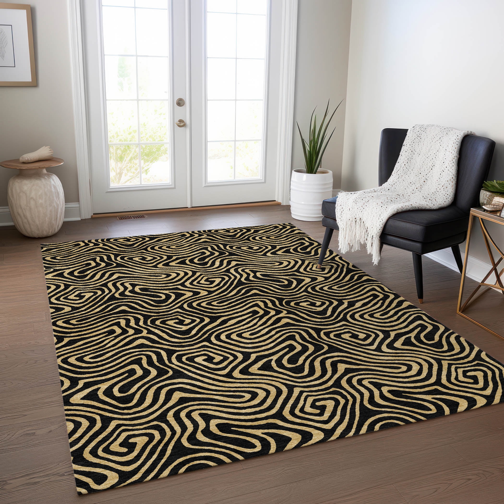 Addison Rugs Chantille Indoor/Outdoor Transitional Swirls Black ...