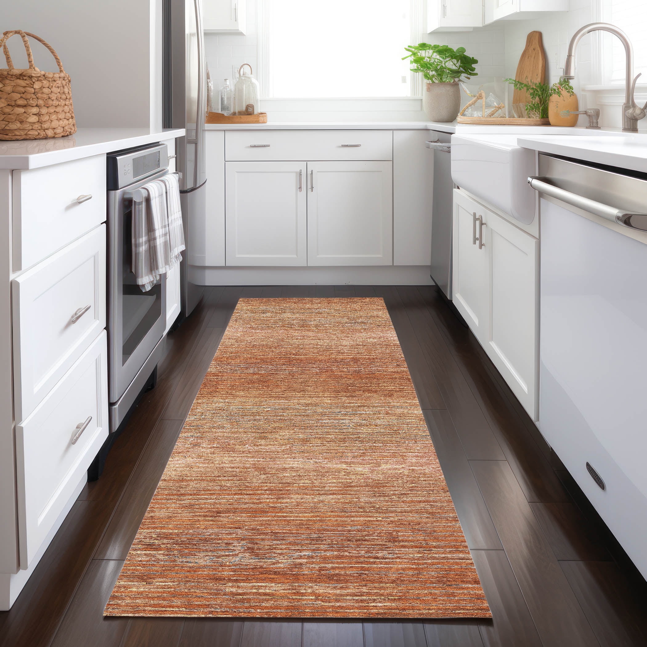 Addison Rugs Chantille Indoor/Outdoor Transitional Stripes Copper Washable Runner Rug, 2'3" x 7 ...