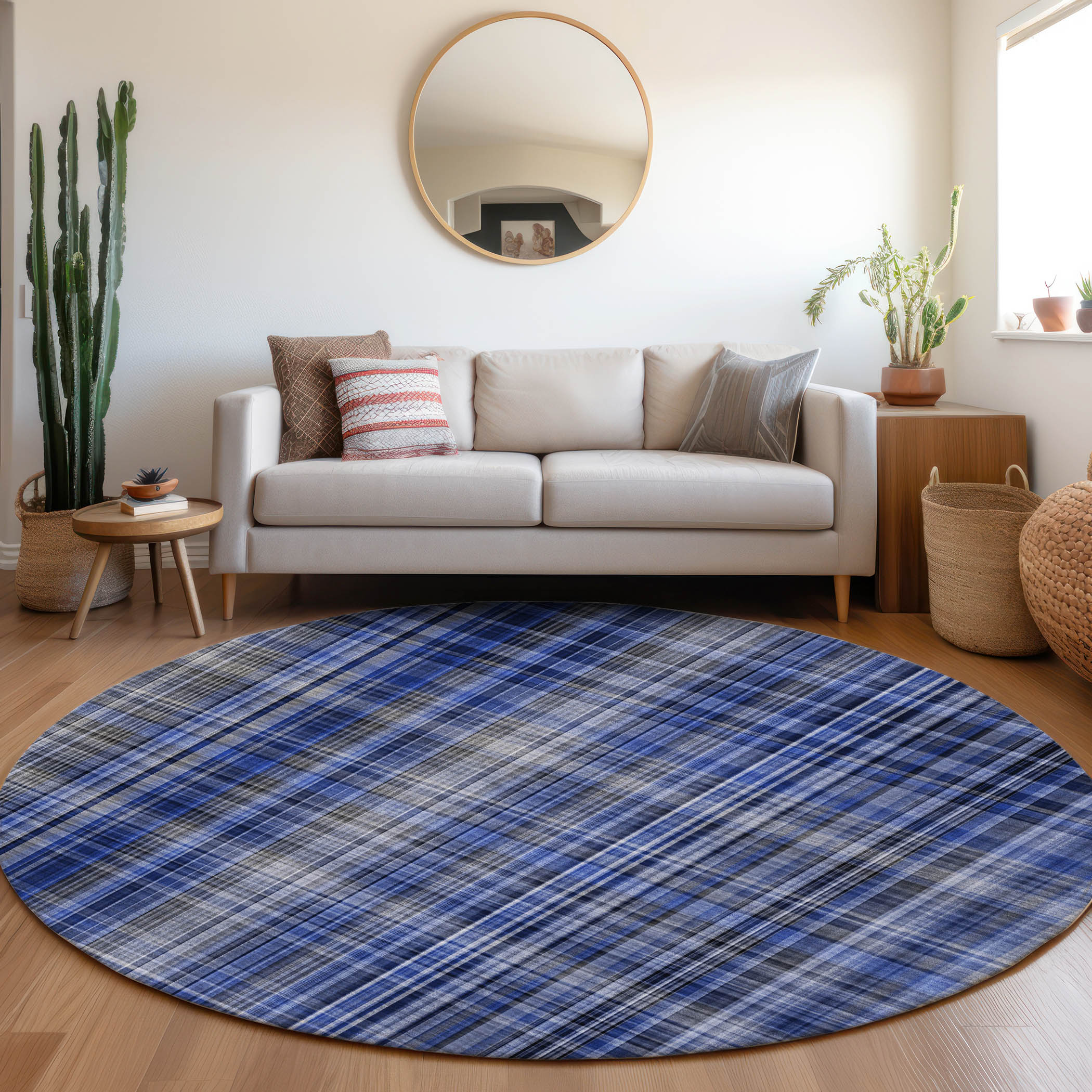 Addison Rugs Chantille Indoor/Outdoor Transitional Plaid Navy Washable ...
