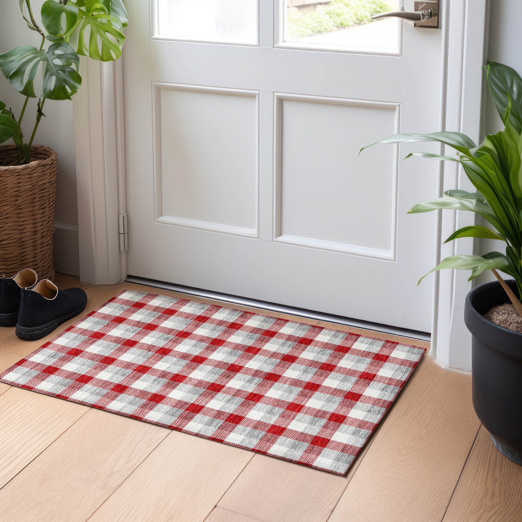 Addison Rugs Chantille Indoor/Outdoor Transitional Plaid Red Washable ...