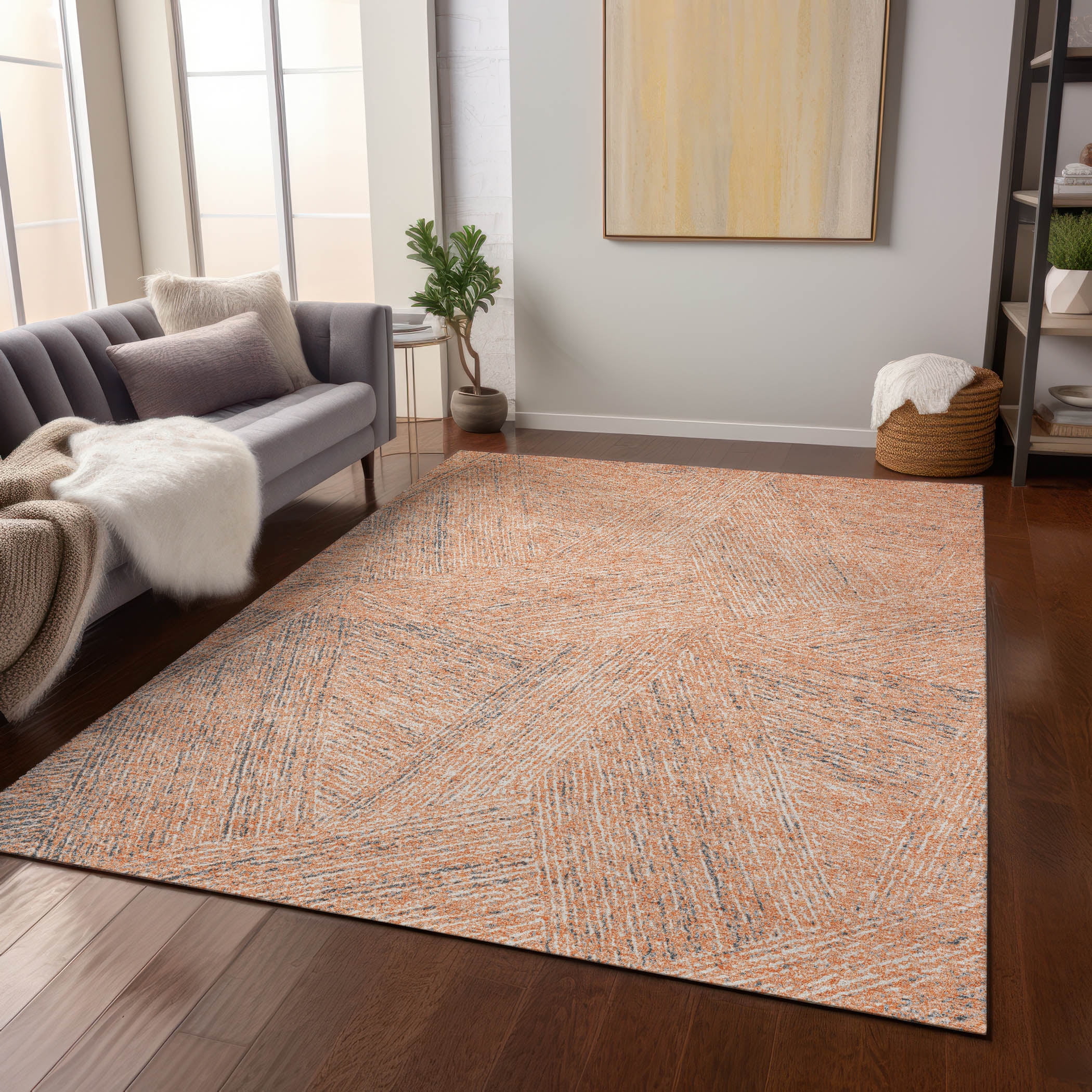 Addison Rugs Chantille Indoor/Outdoor Transitional Lines Peach Washable ...