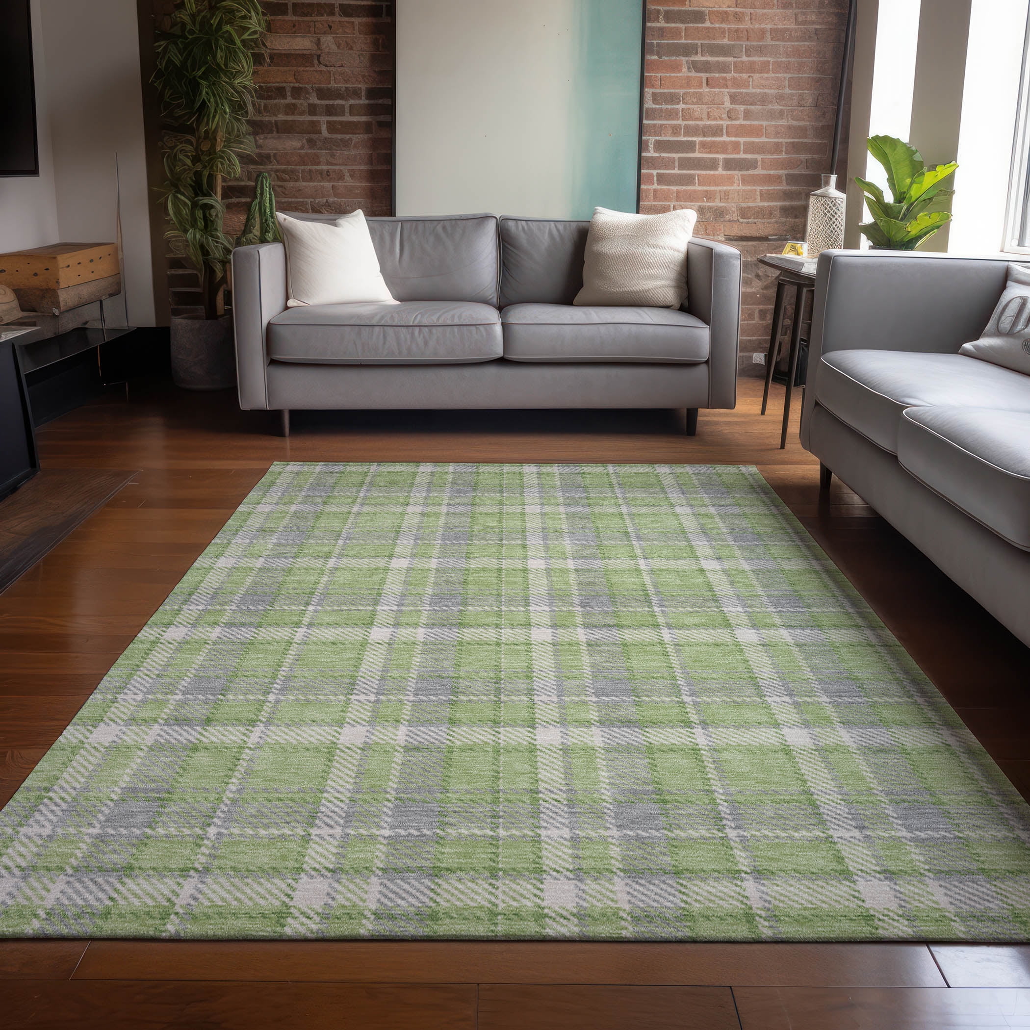 Addison Rugs Chantille Indoor/Outdoor Transitional Plaid Green Washable ...