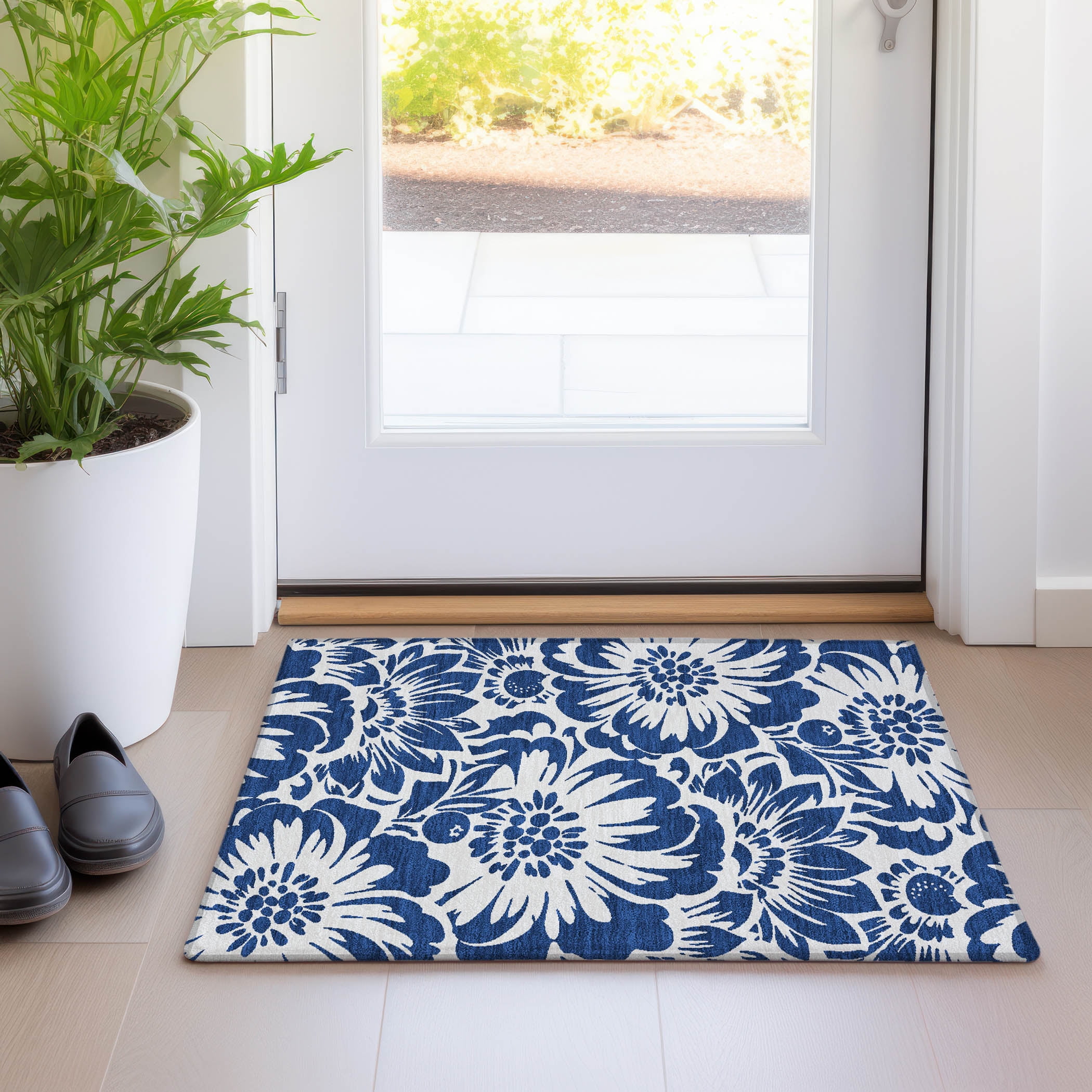 Addison Rugs Chantille Indoor/Outdoor Transitional Floral Navy Washable ...