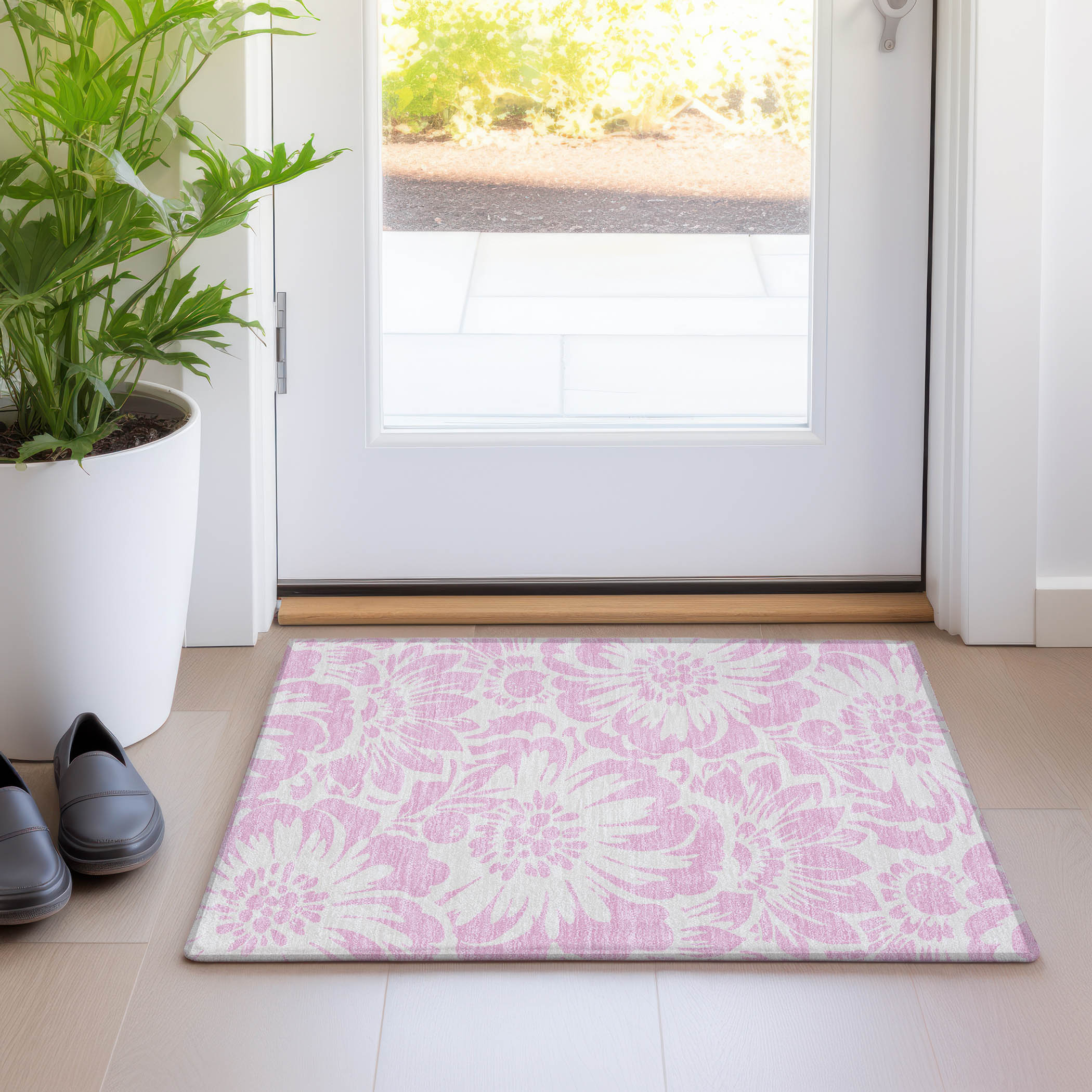 Addison Rugs Chantille Indoor/Outdoor Transitional Floral Pink Washable ...