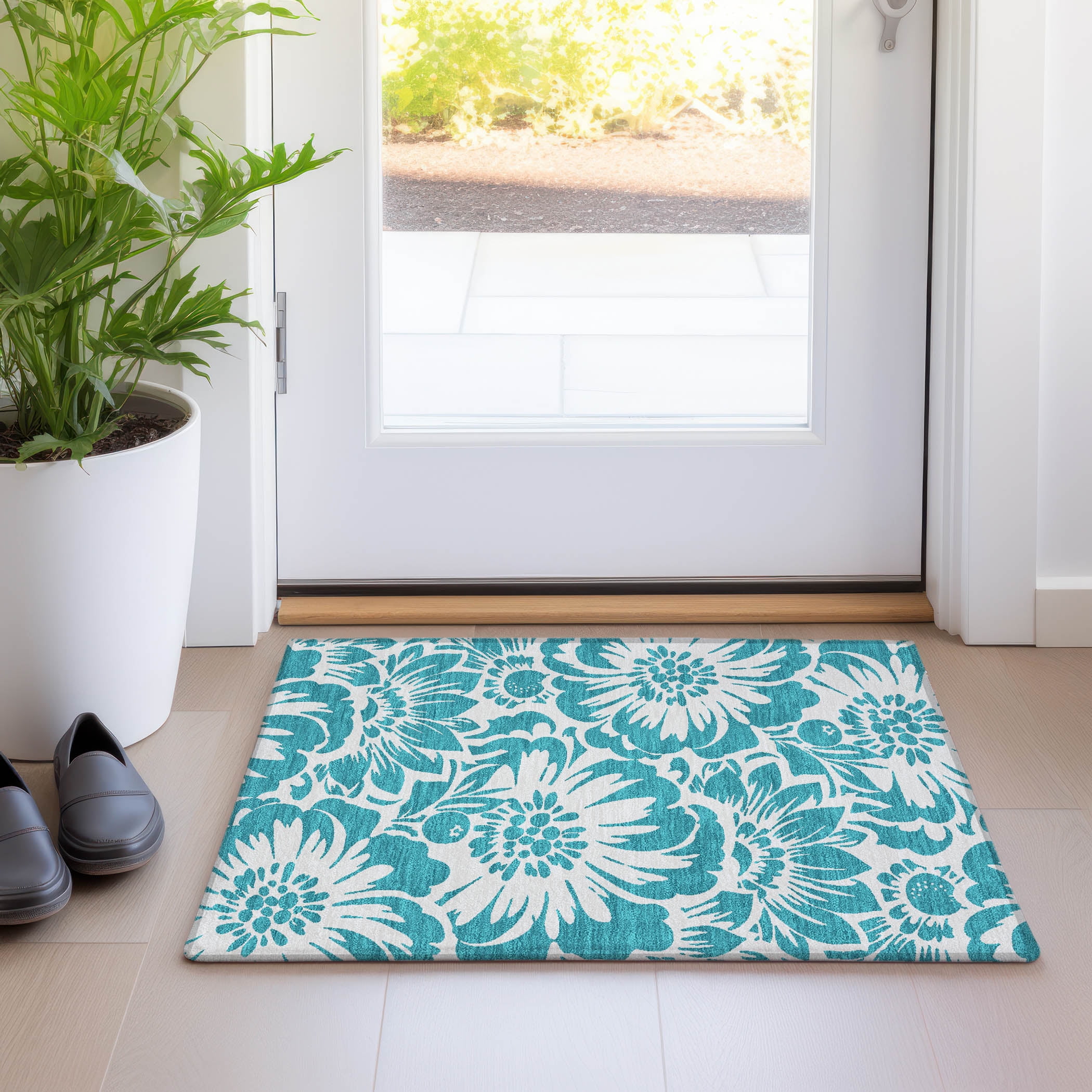 Addison Rugs Chantille Indoor/Outdoor Transitional Floral Teal Washable ...