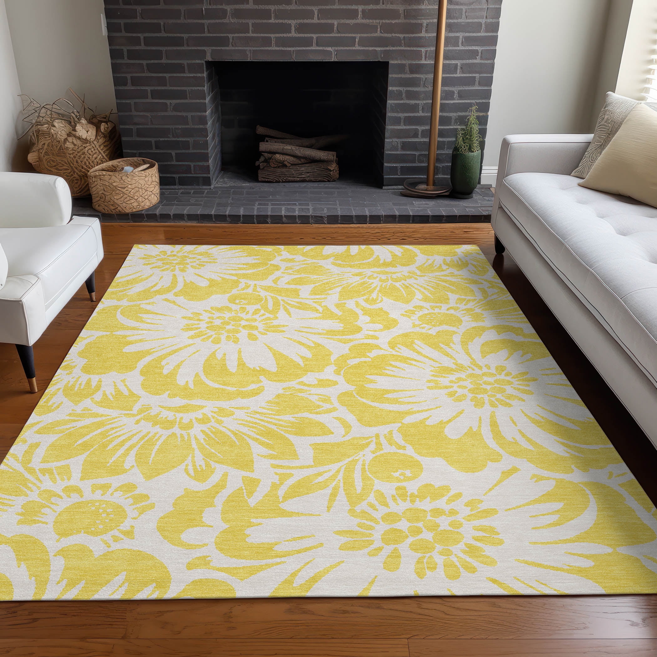 Addison Rugs Chantille Indoor/Outdoor Transitional Floral Yellow ...