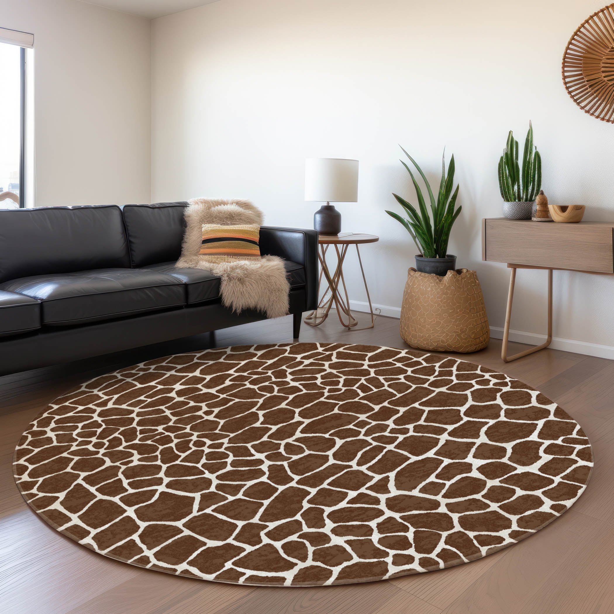 Addison Rugs Mayfield Washable Animal Skin Pattern Giraffe Coffee Round ...