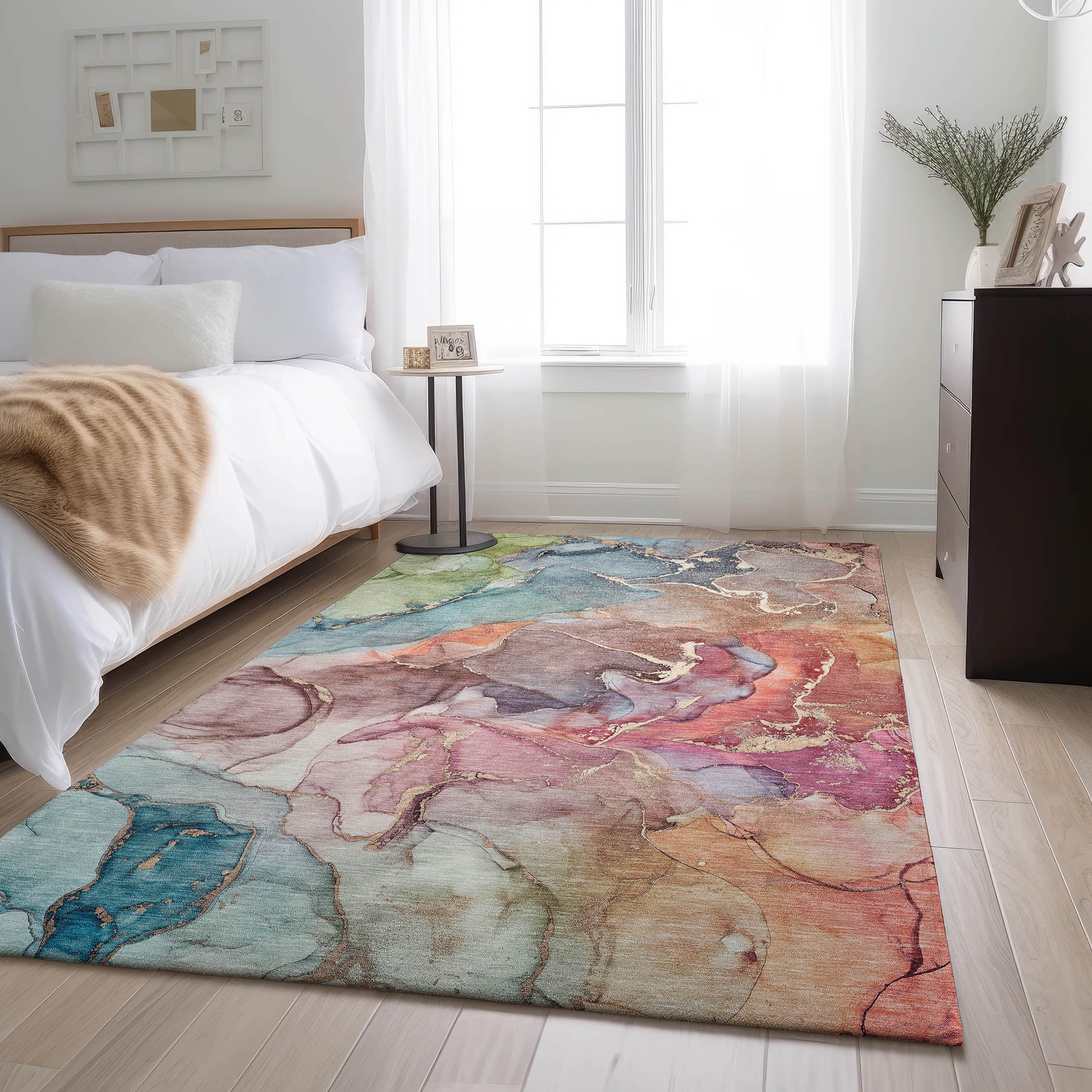 Addison Rugs Mayfield Washable Contemporary Watercolors Blue Rectangle ...