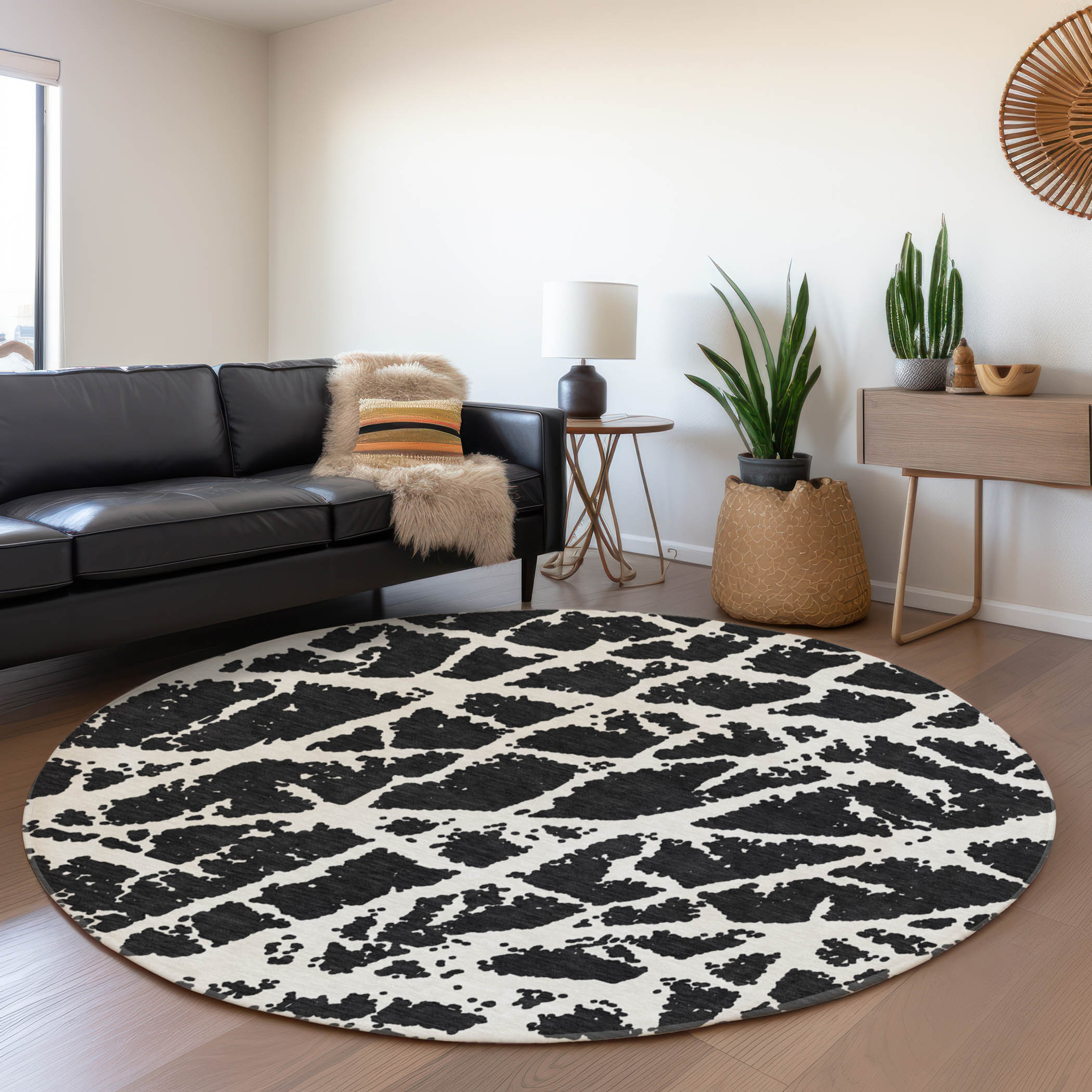 Addison Rugs Mayfield Washable Transitional Organic Black Round Rug, 8 ...