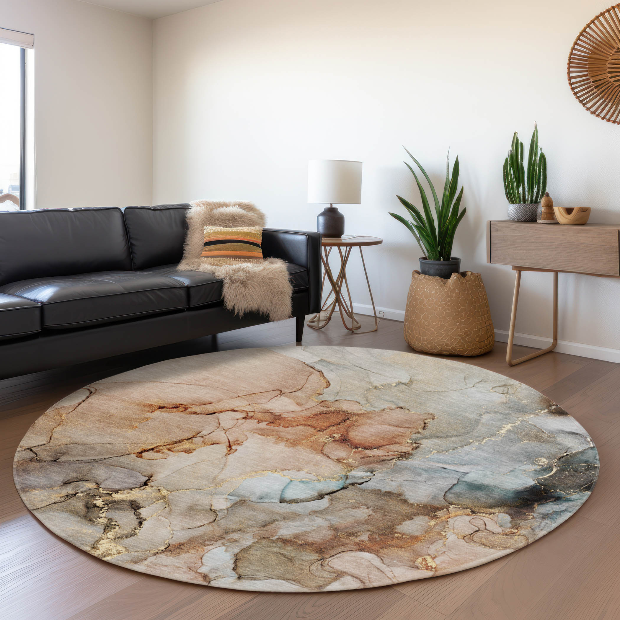Addison Rugs Mayfield Washable Transitional Watercolors Beige Round Rug ...