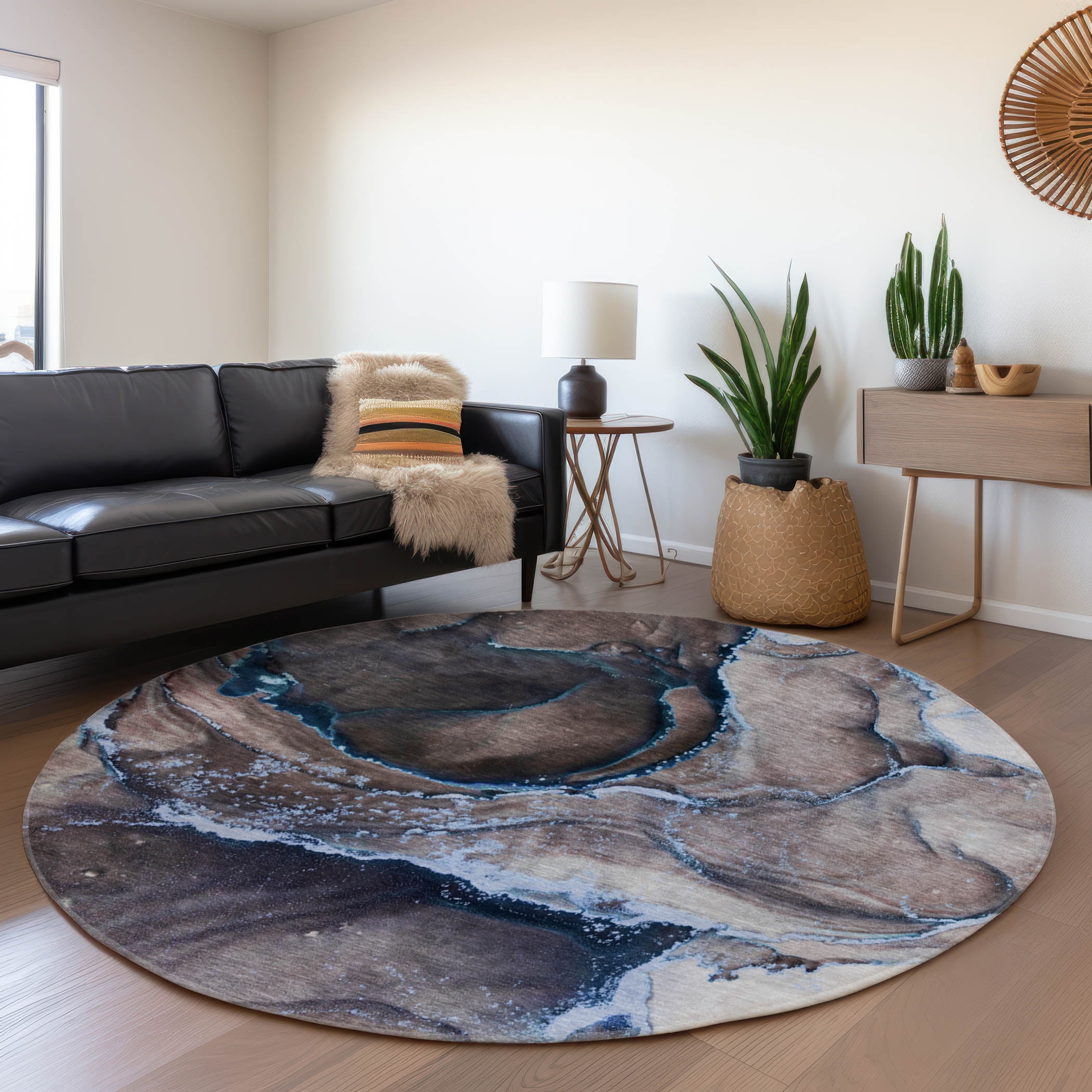 Addison Rugs Mayfield Washable Contemporary Watercolors Navy Round Rug ...