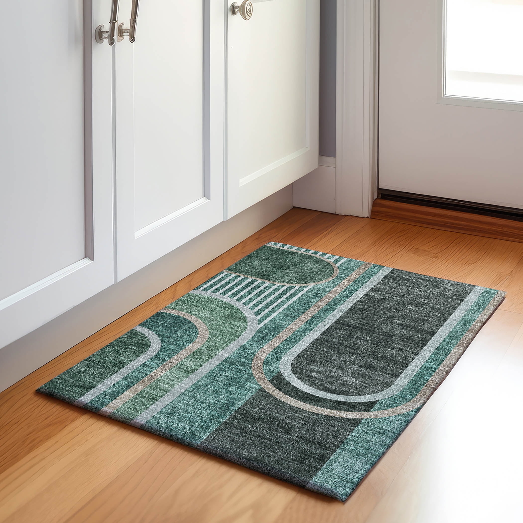 Addison Rugs Mayfield Washable Transitional Art Deco Emerald Rectangle ...