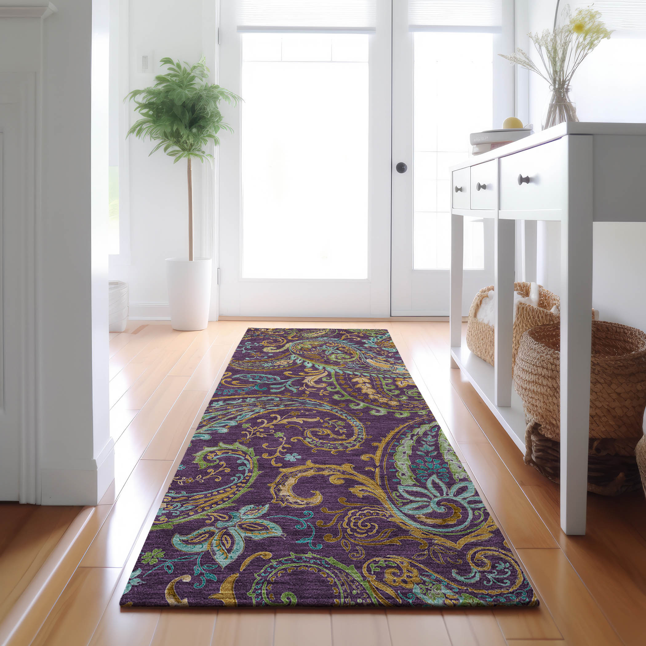 Addison Rugs Mayfield Washable Transitional Paisley Purple Runner Rug ...