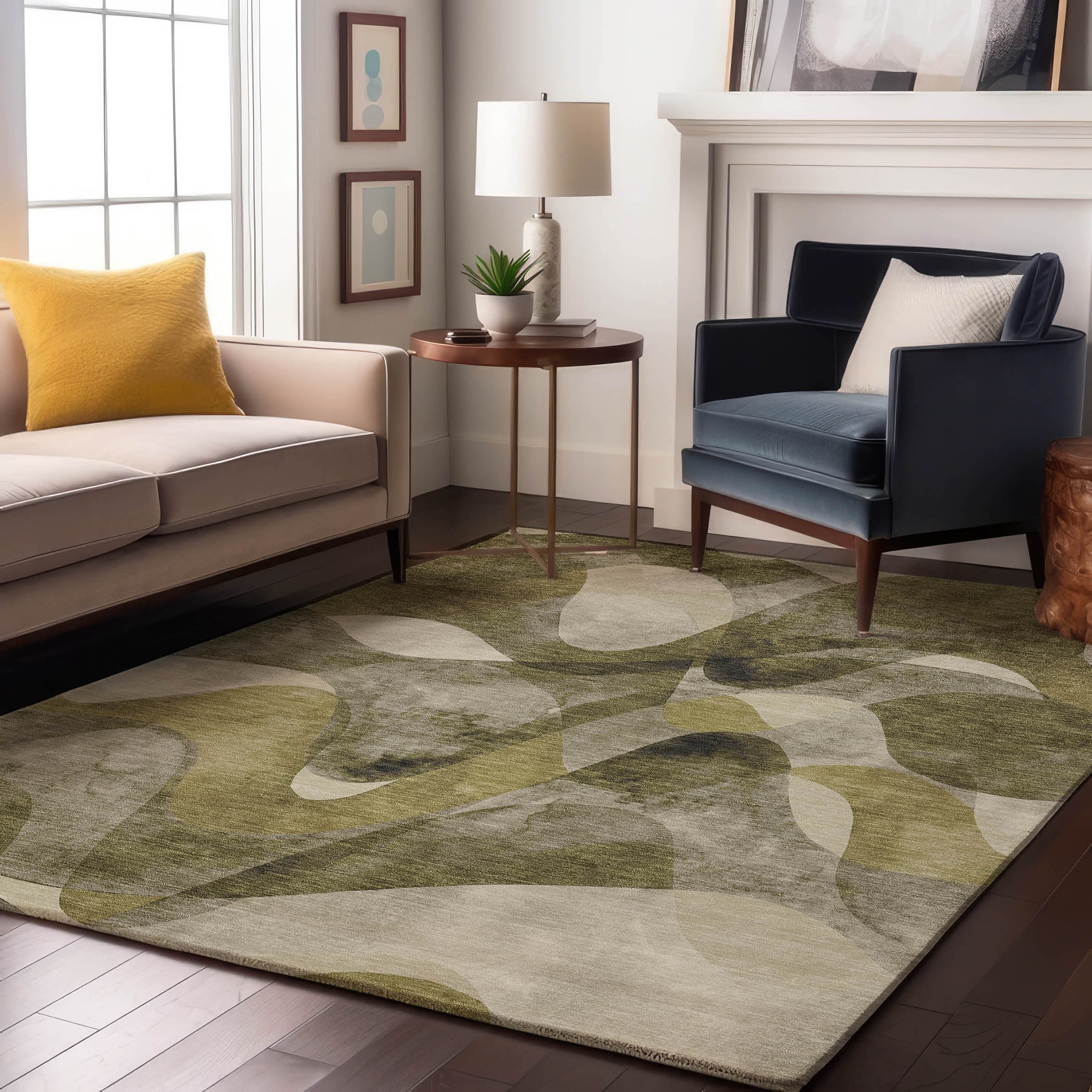 Addison Rugs Mayfield Washable Contemporary Abstract Olive Rectangle ...