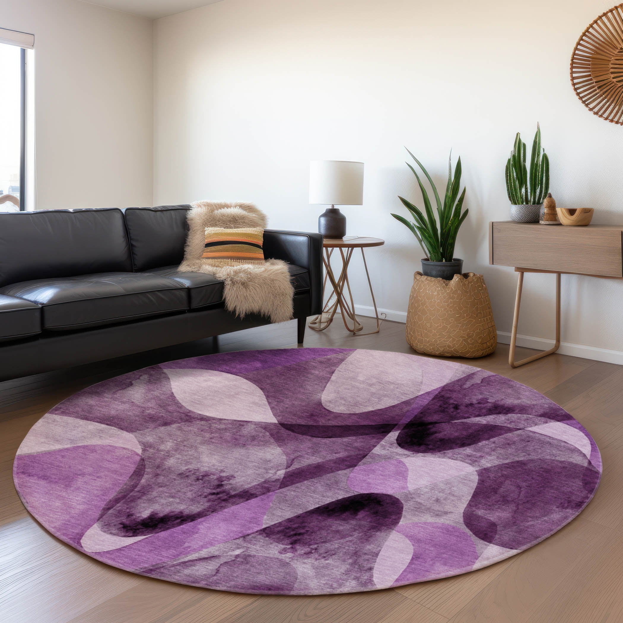 Addison Rugs Mayfield Washable Contemporary Abstract Purple Round Rug ...