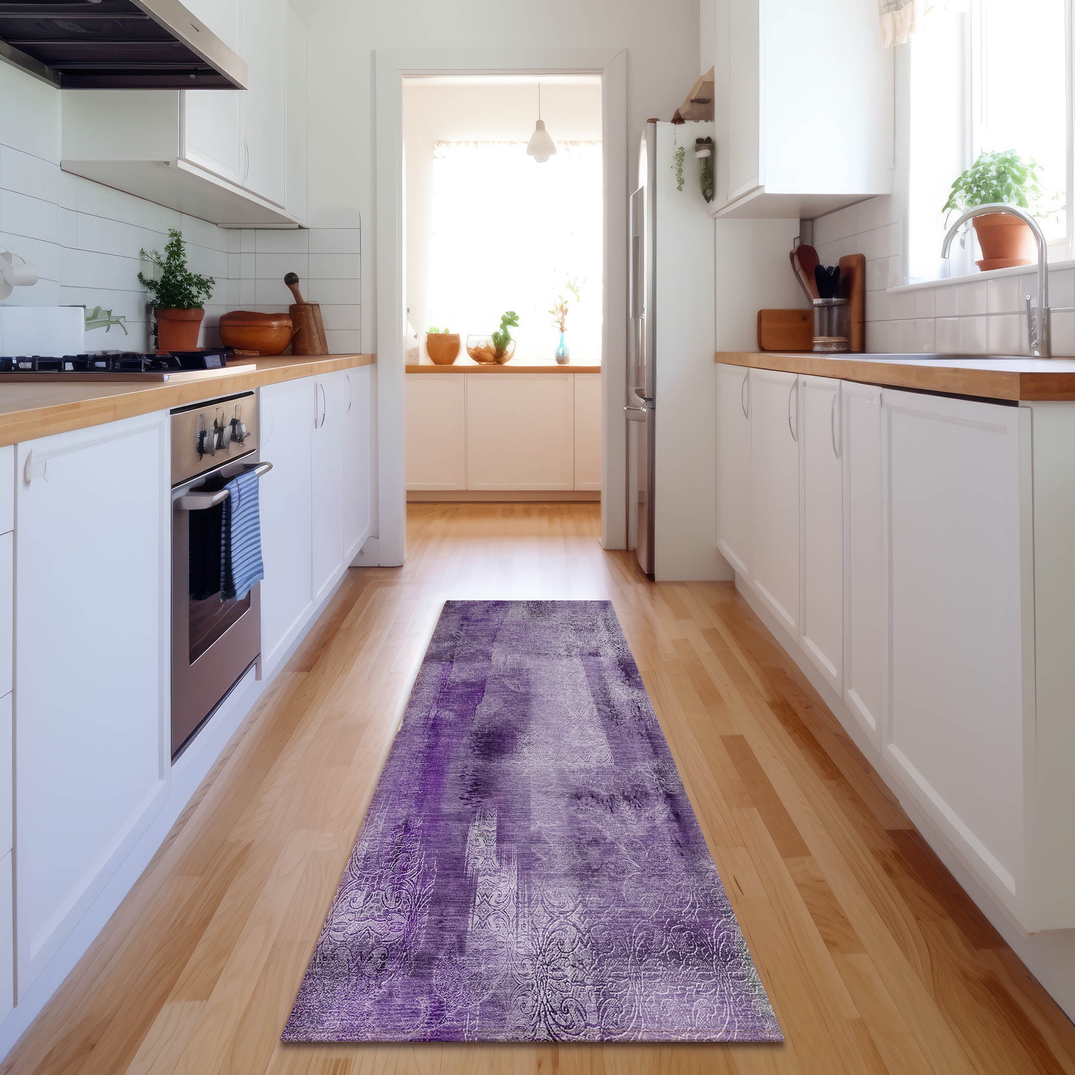 Addison Rugs Mayfield Washable Transitional Casual Purple Runner Rug, 2 ...