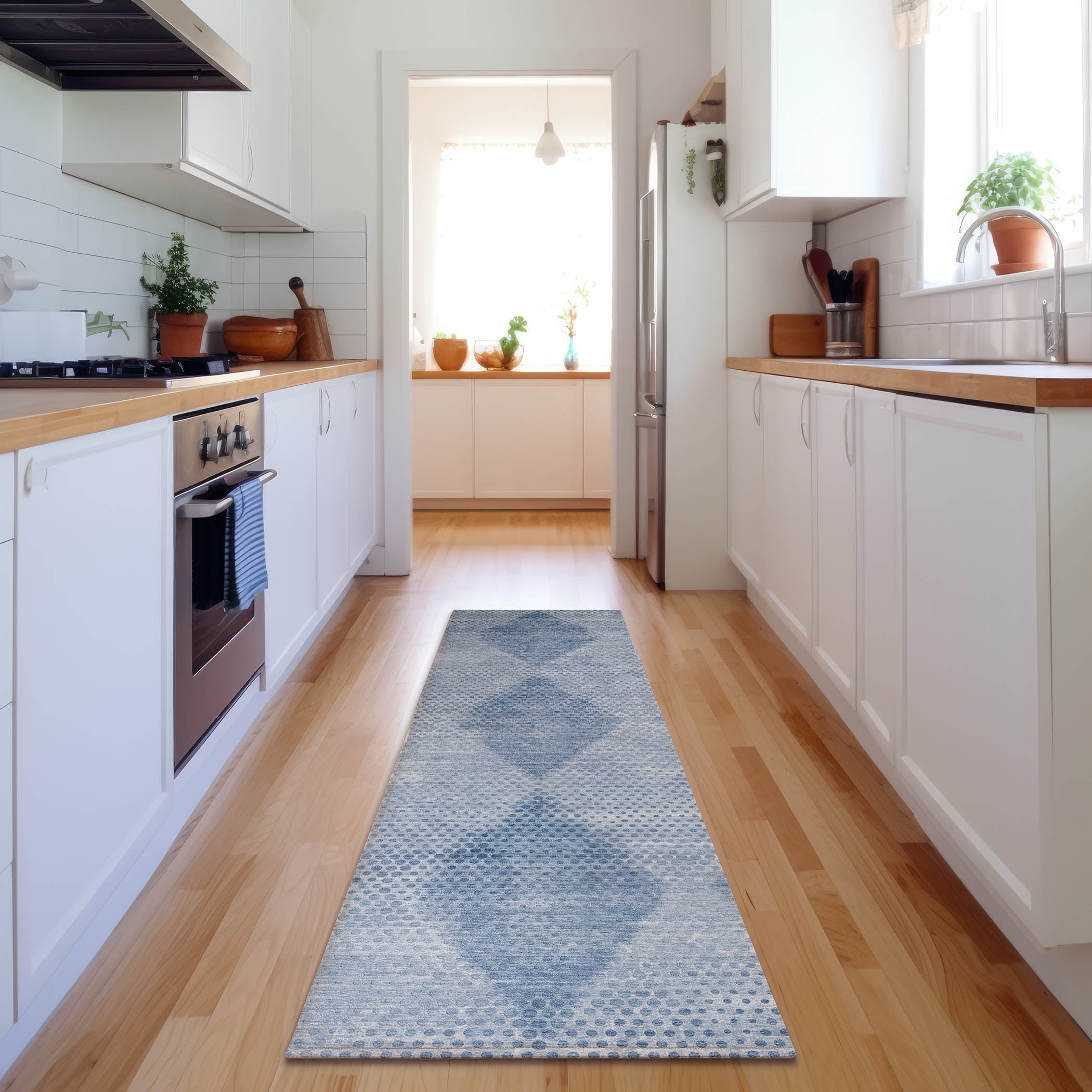 Addison Rugs Mayfield Washable Transitional Geometric Blue Runner Rug ...