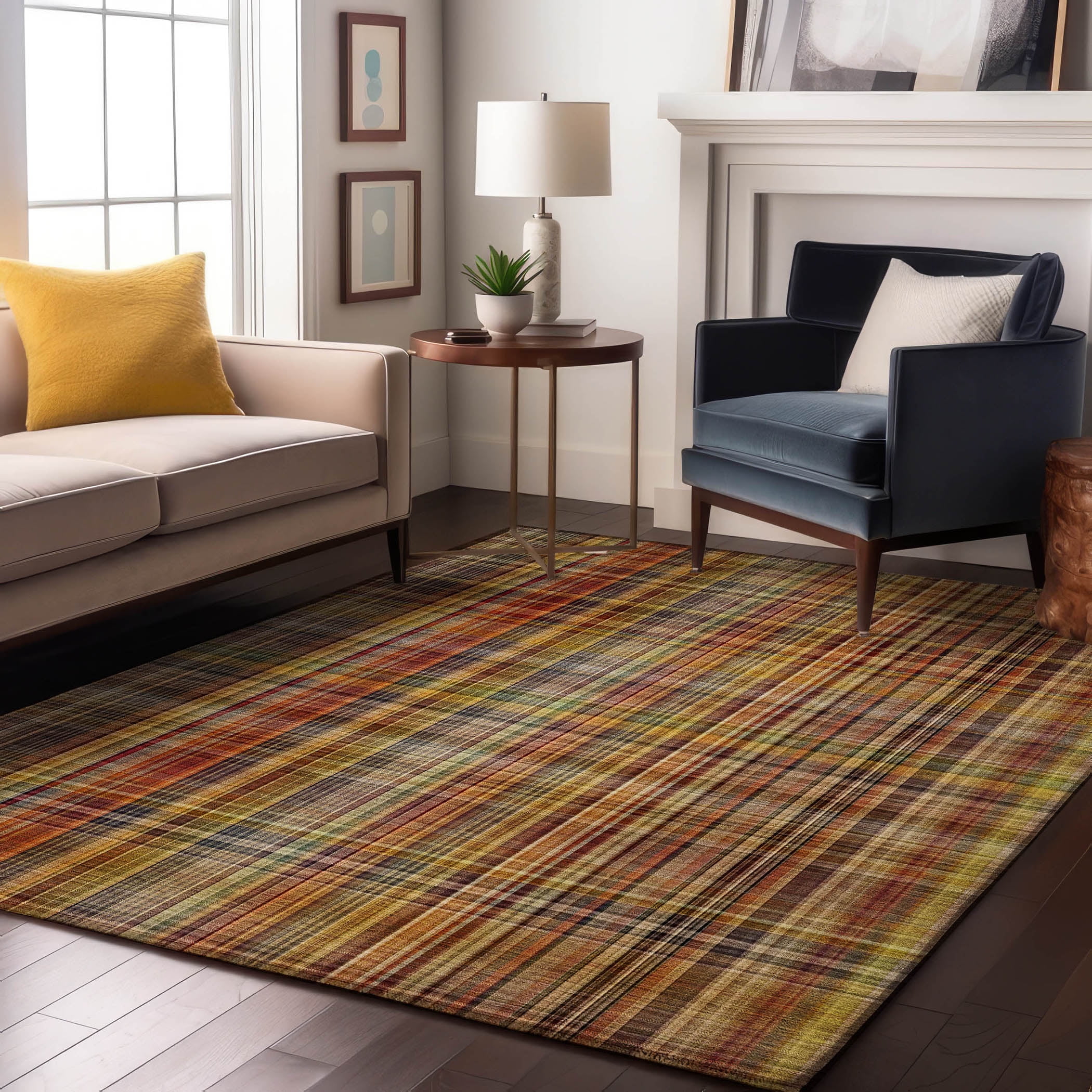 Addison Rugs Mayfield Washable Transitional Plaid Paprika Rectangle Rug ...