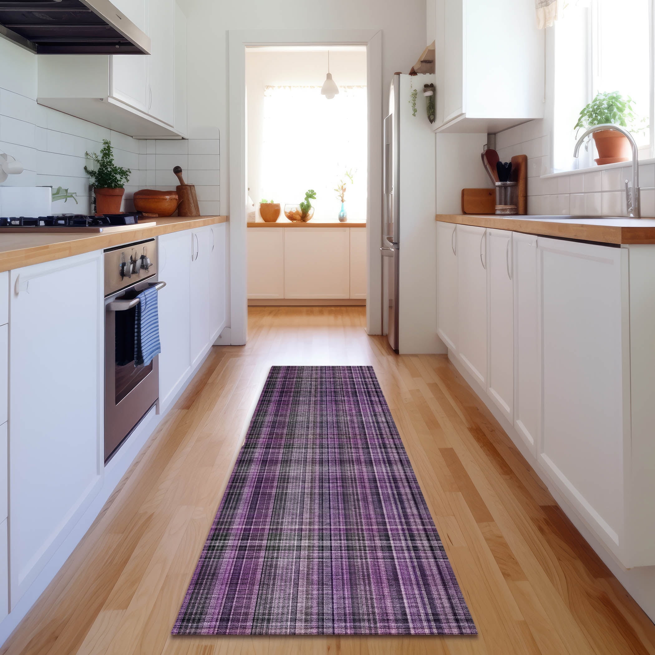 Addison Rugs Mayfield Washable Transitional Plaid Purple Runner Rug, 2 ...