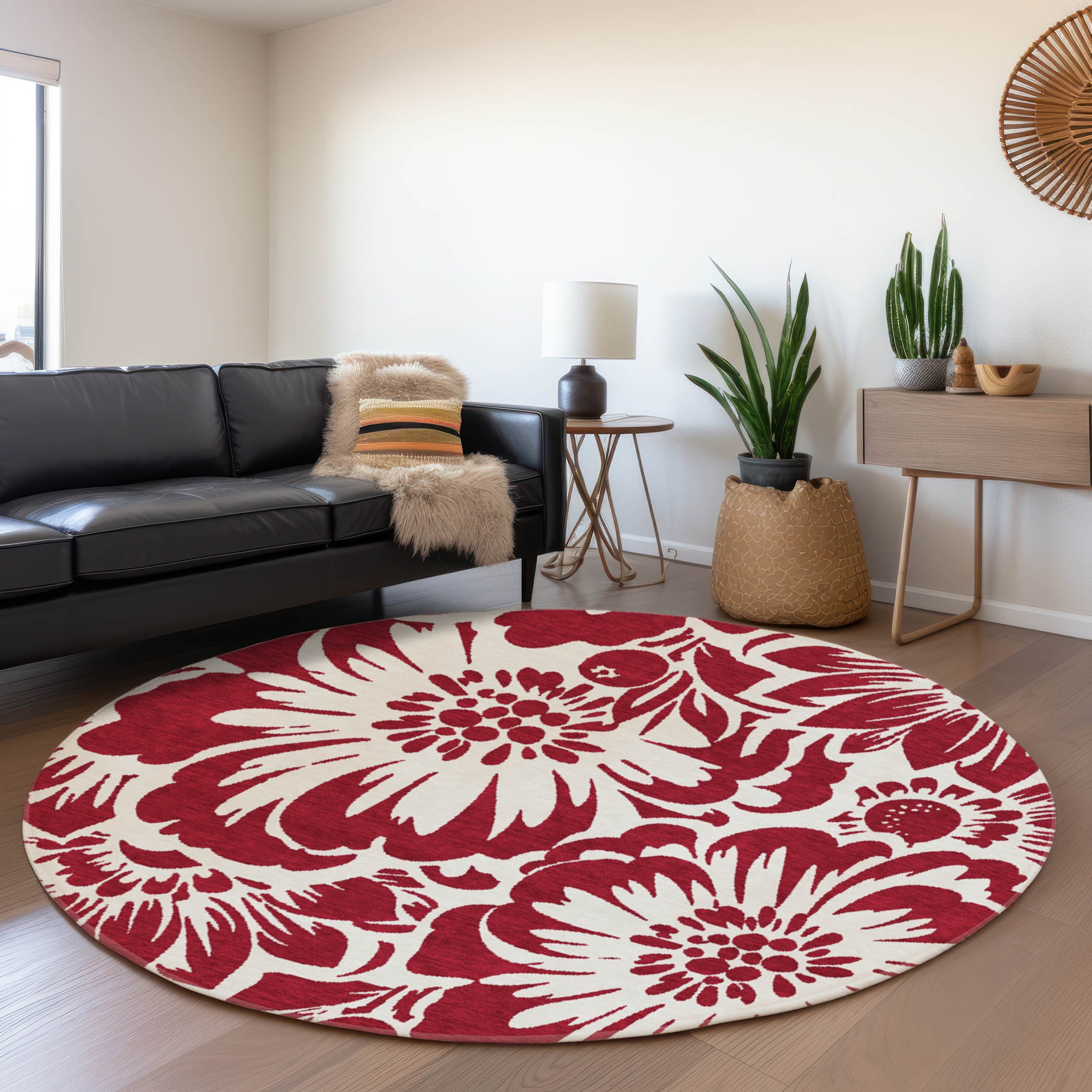 Addison Rugs Mayfield Washable Transitional Floral Burgundy Round Rug ...