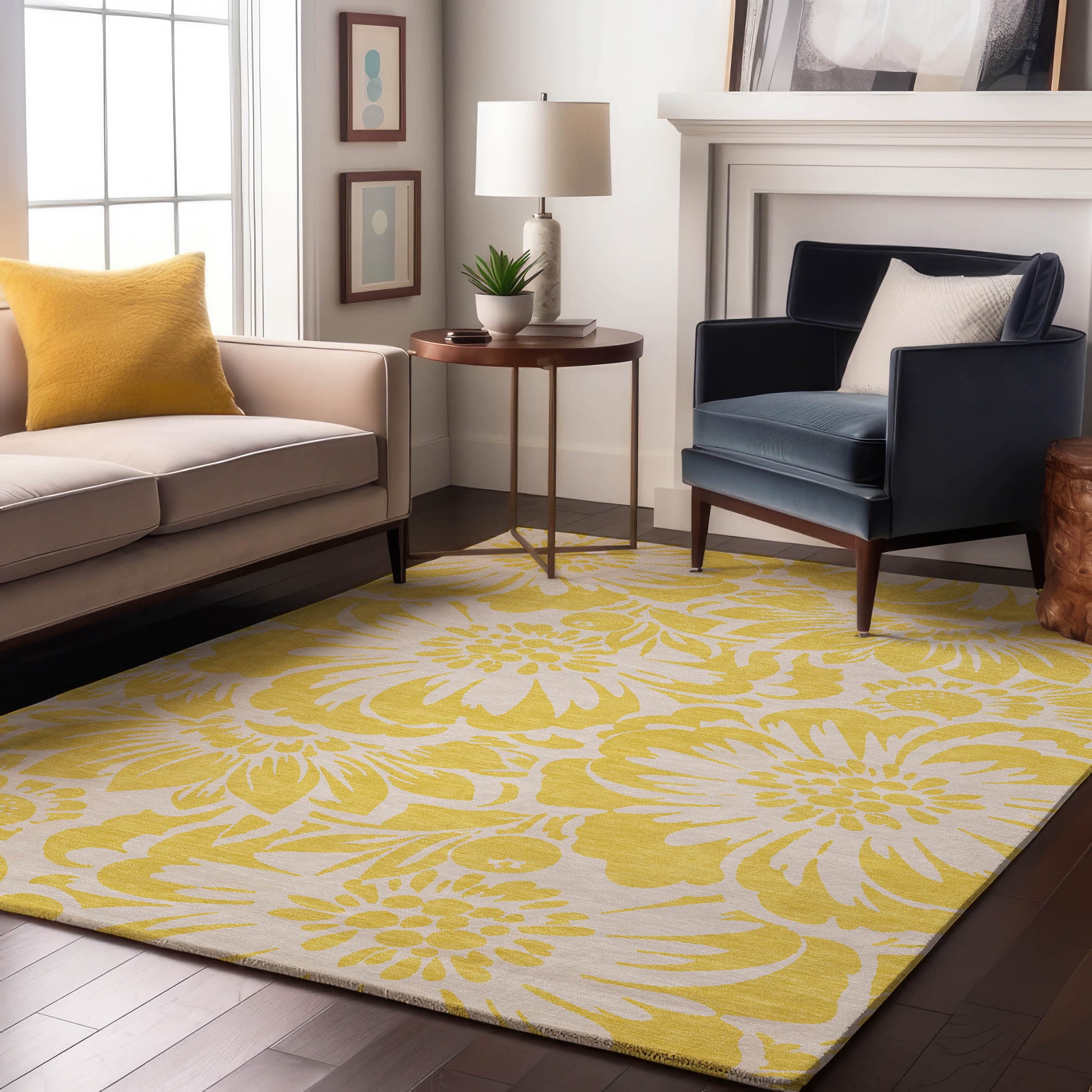 Addison Rugs Mayfield Washable Transitional Floral Yellow Rectangle Rug ...