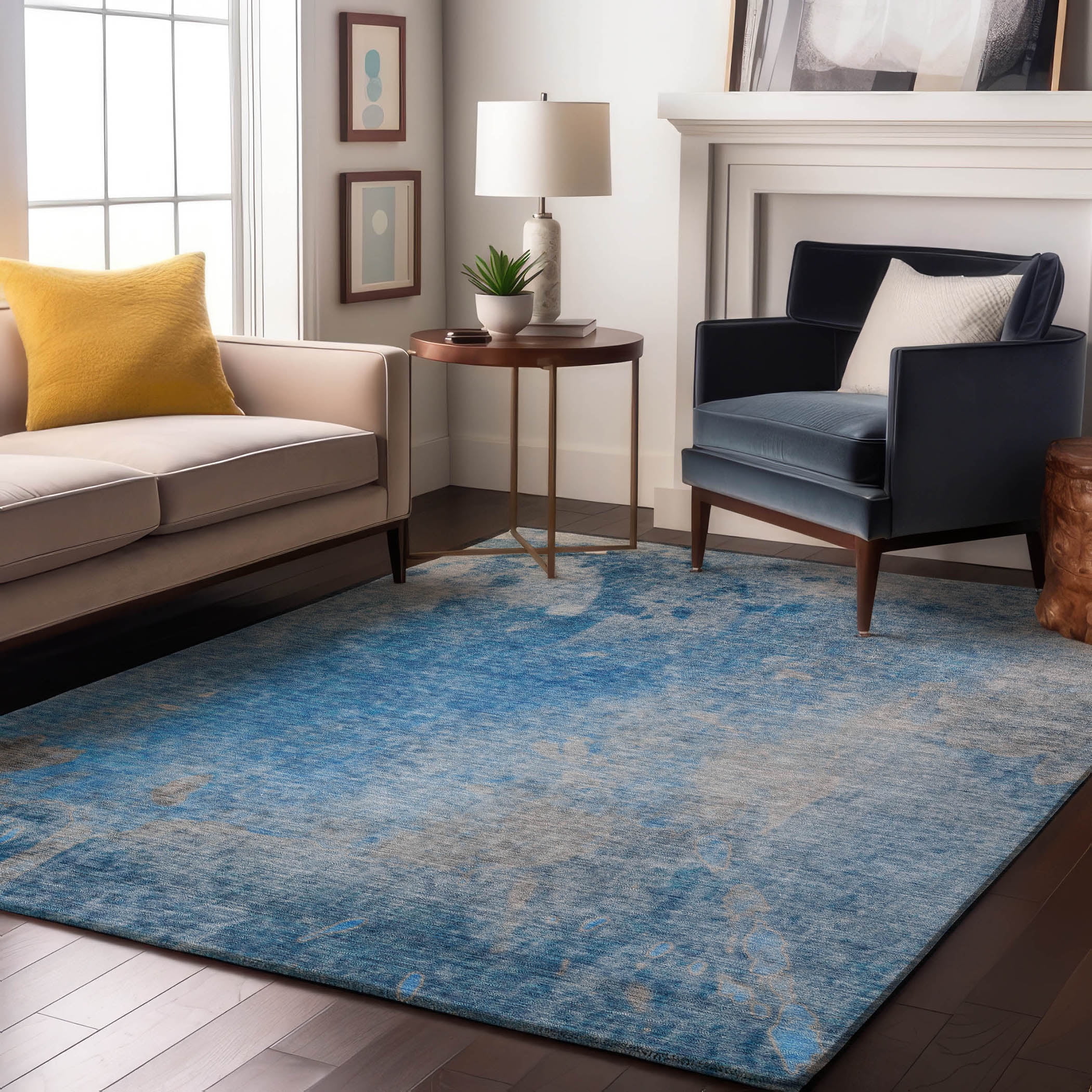 Addison Rugs Mayfield Washable Transitional Abstract Blue Rectangle Rug ...