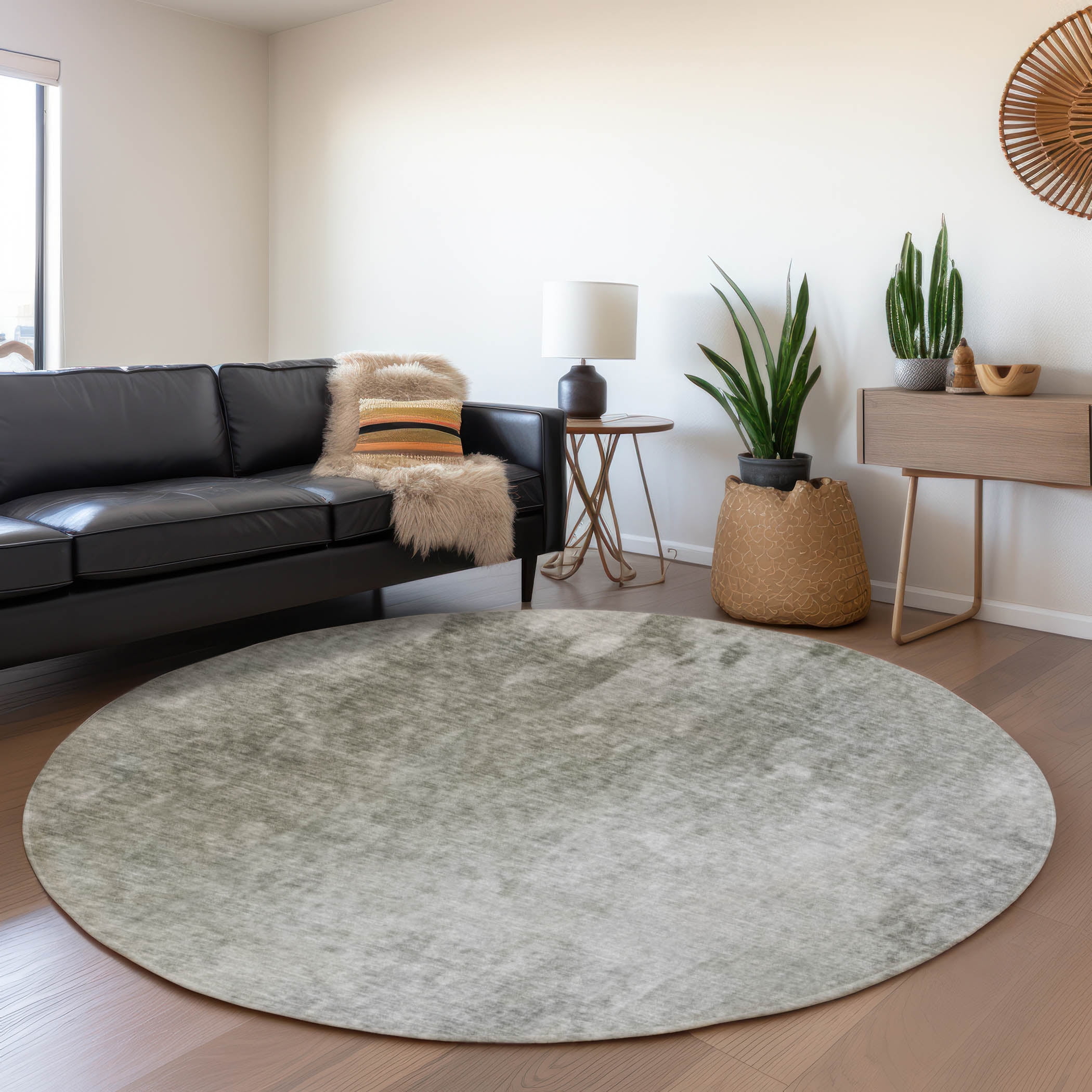 Addison Rugs Mayfield Washable Transitional Abstract Gray Round Rug, 8 ...