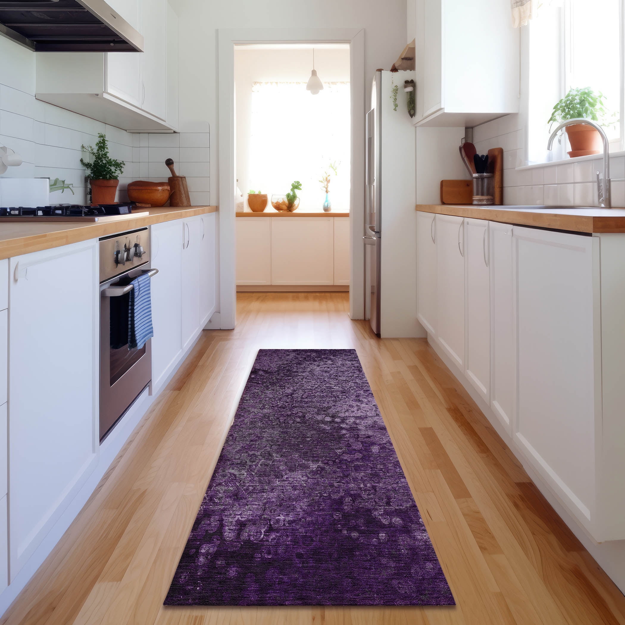 Addison Rugs Mayfield Washable Transitional Casual Purple Runner Rug, 2 ...