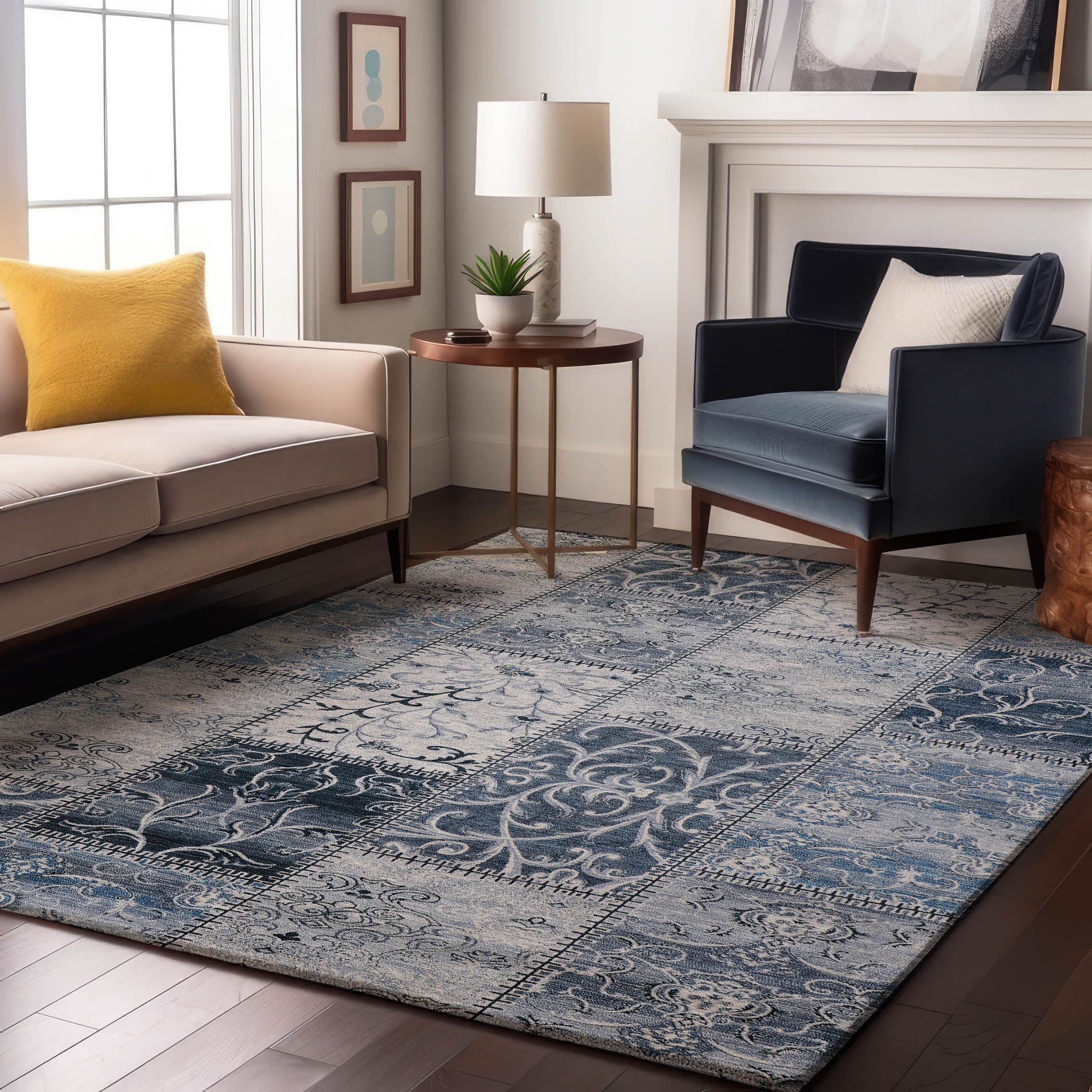 Addison Rugs Mayfield Washable Transitional Panel Denim Rectangle Rug ...
