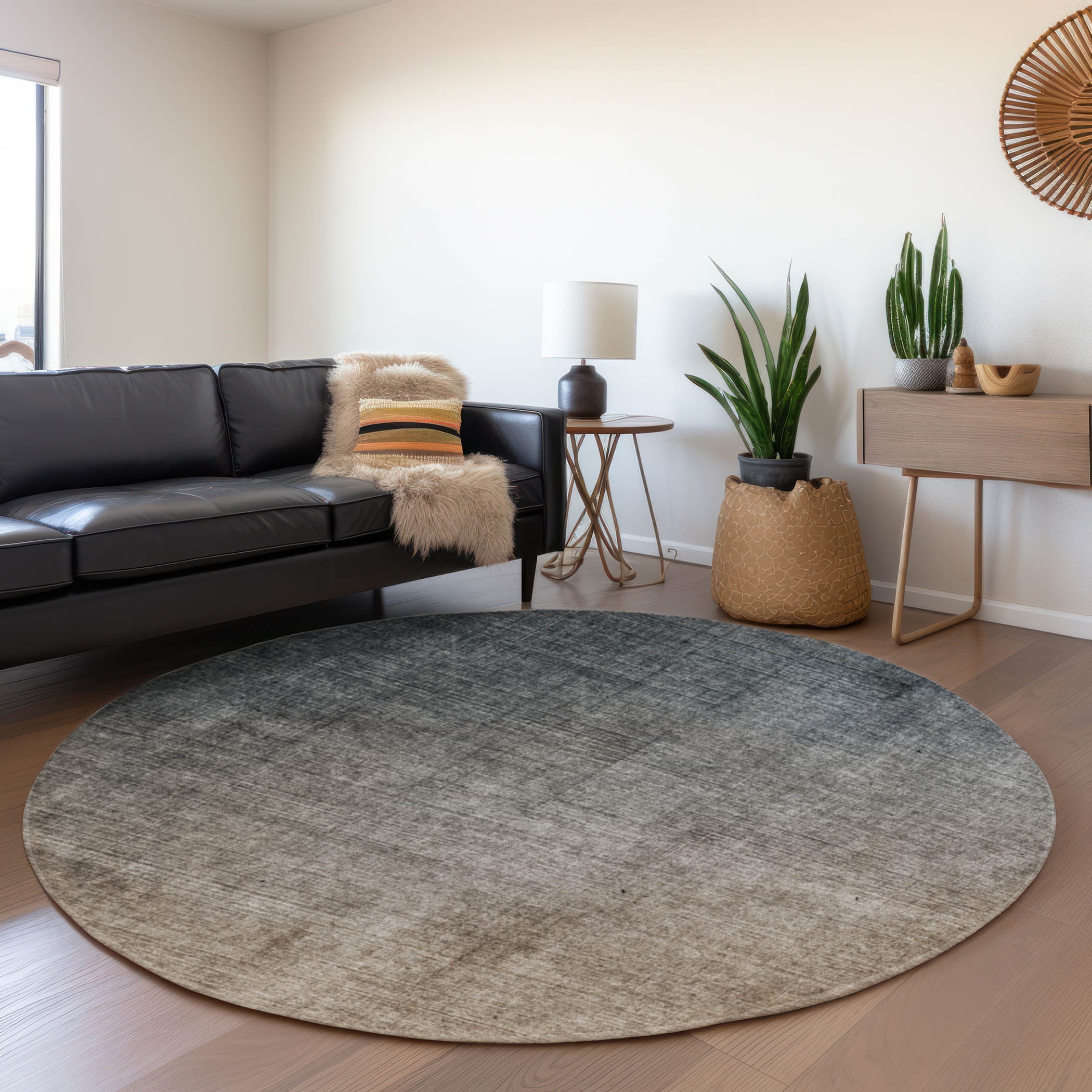 Addison Rugs Mayfield Washable Transitional Ombre Gray Round Rug, 8' x ...